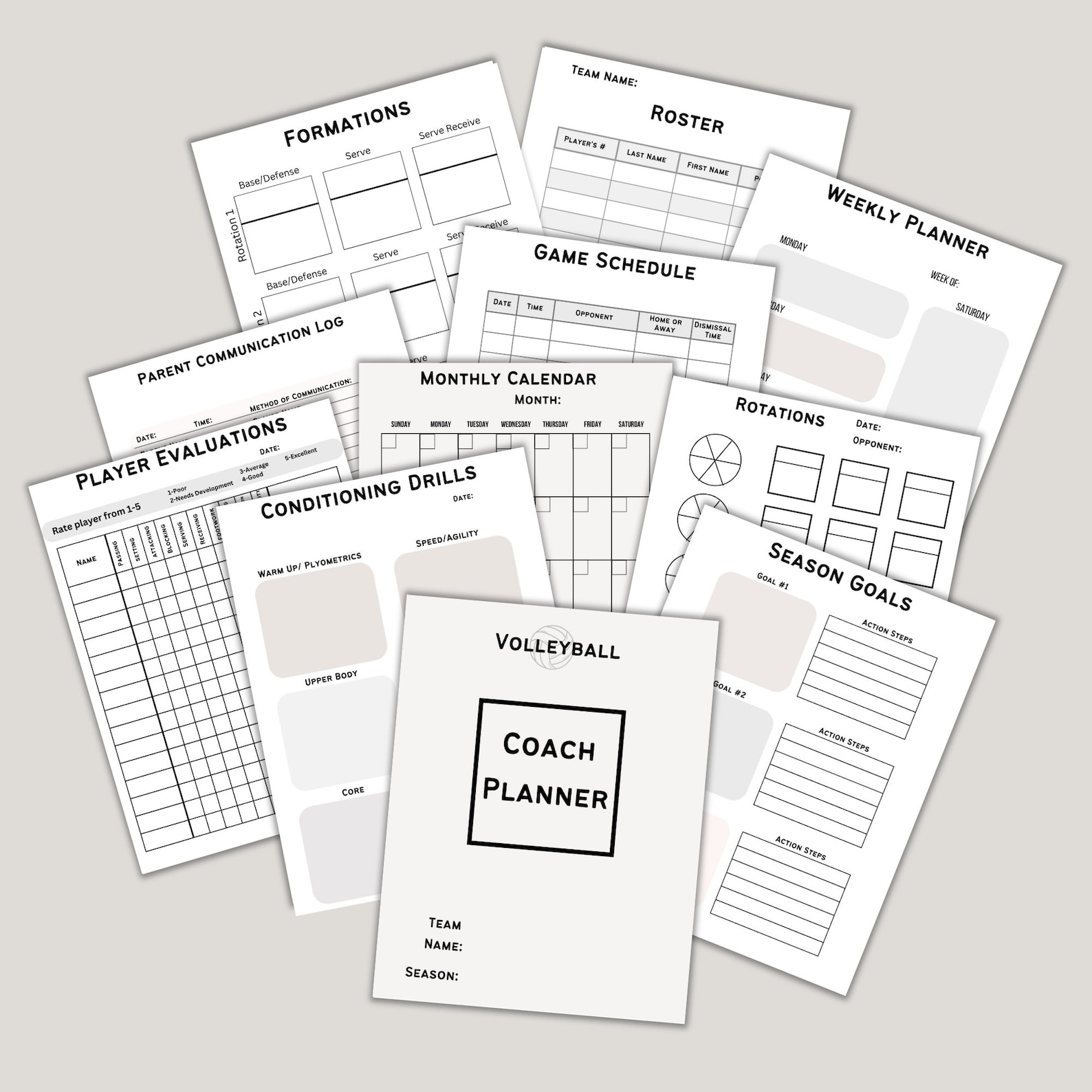 PDF Neutral Volleyball Coach Planner, Printable Volleyball Planner ...