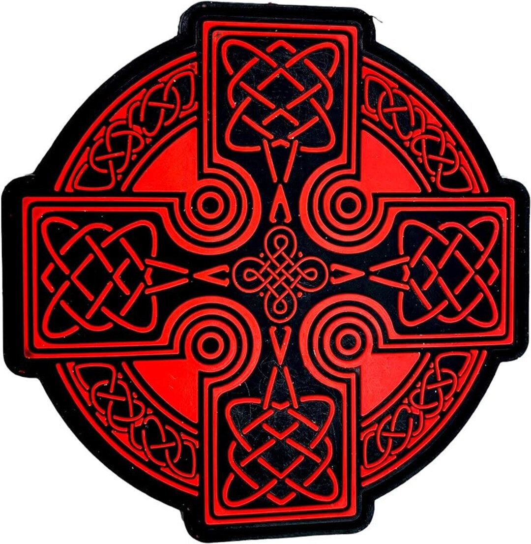 Celtic Cross Red Black Rune Airsoft Paintball PVC Morale Cosplay Patch ...