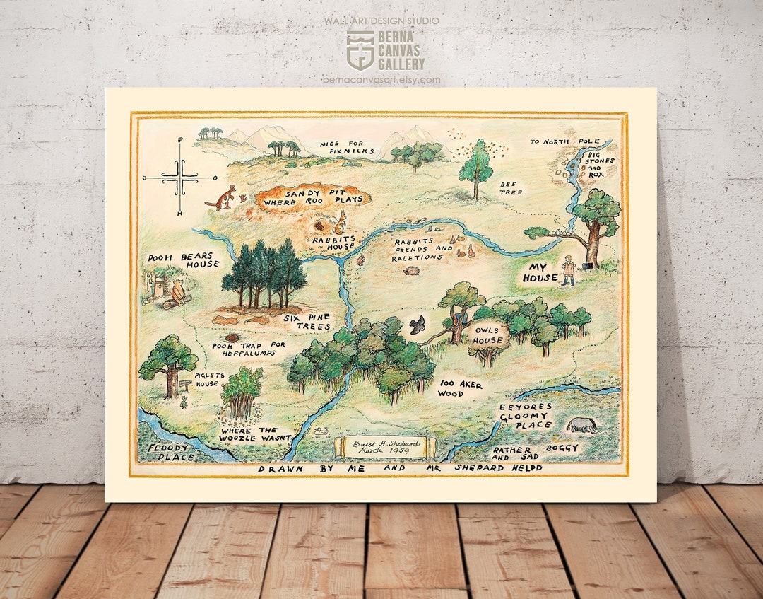 100 Acre Wood Map - Cartoon Classic Map, Baby Shower, Birthday Party ...