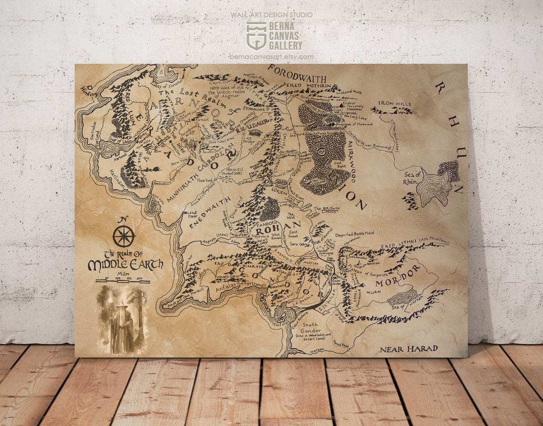 Middle Earth Map, Canvas, World Map Artwork, Movie Map, Middle Earth ...