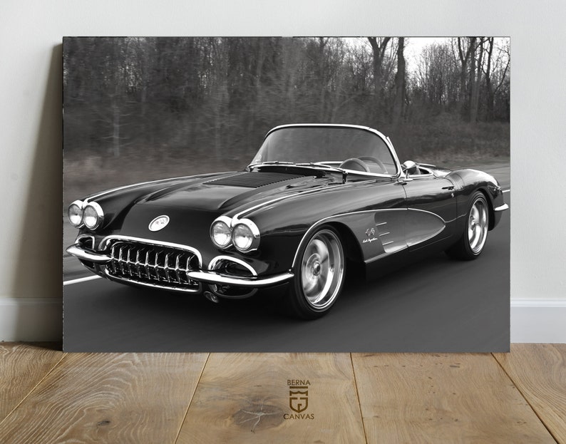 Chevy Corvette C1 Poster Print: Black and White American Sports Car ...