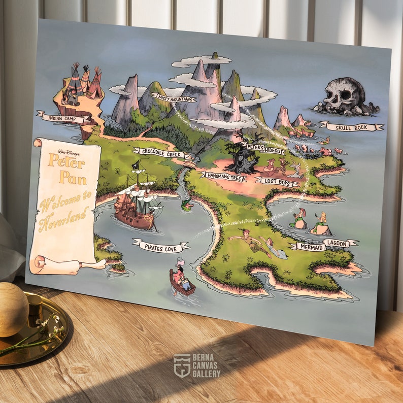 Fantastic Neverland Map, Neverland Magical Map Print, Never Island ...