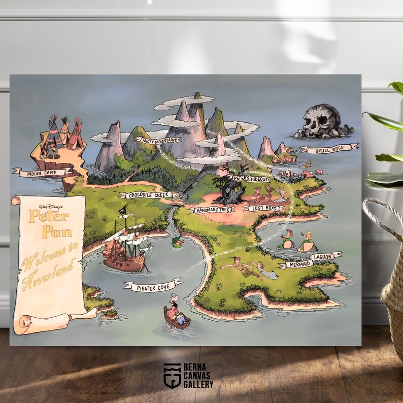 Fantastic Neverland Map, Neverland Magical Map Print, Never Island ...
