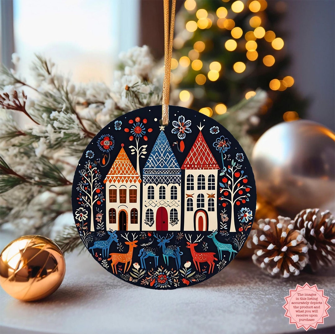 Winter Folk Art Scandinavian Christmas Ornament | Deer Christmas ...
