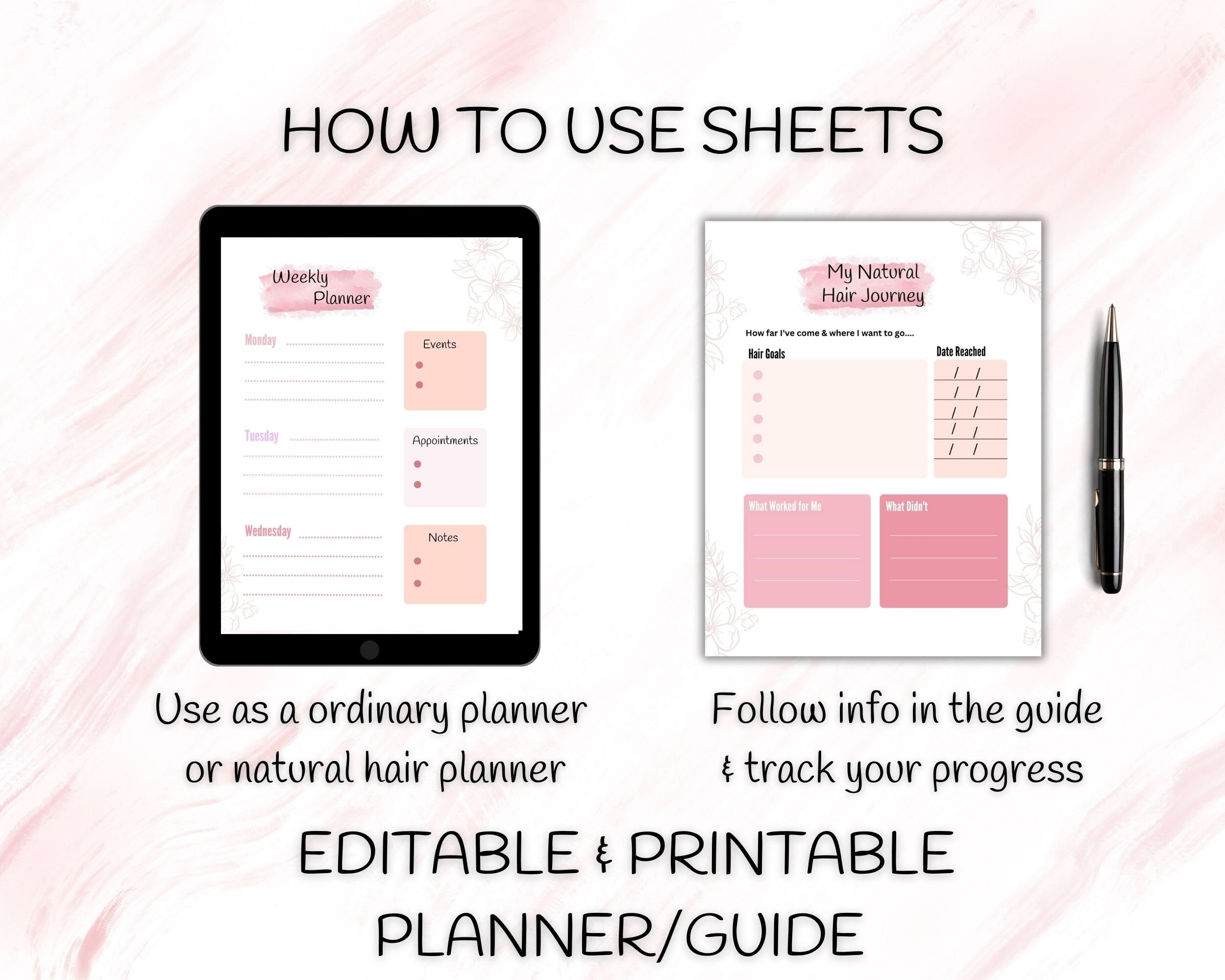 Natural Hair Planner and Journal, Hair Care Guide, Hair Care Routine ...