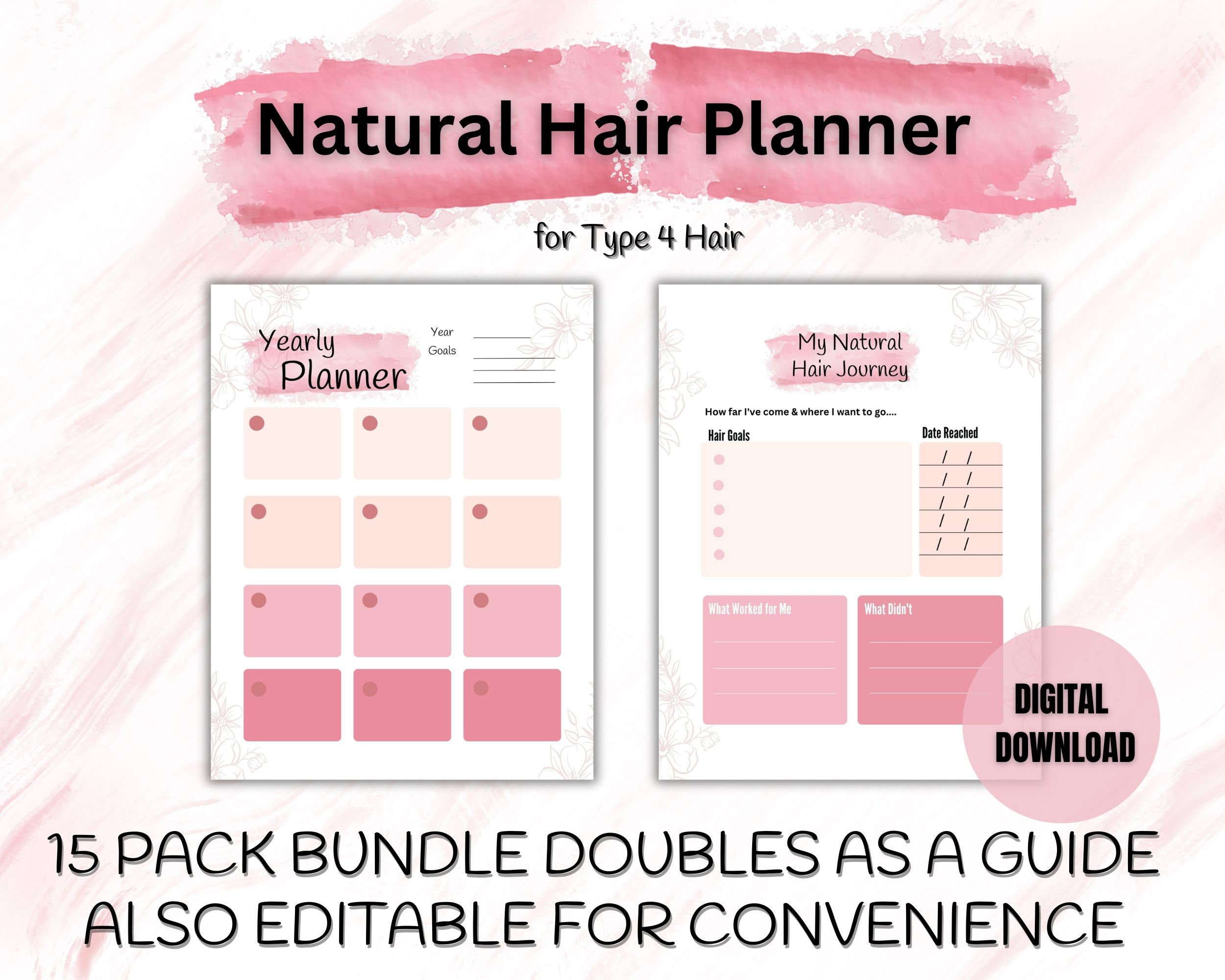 Natural Hair Planner and Journal, Hair Care Guide, Hair Care Routine ...
