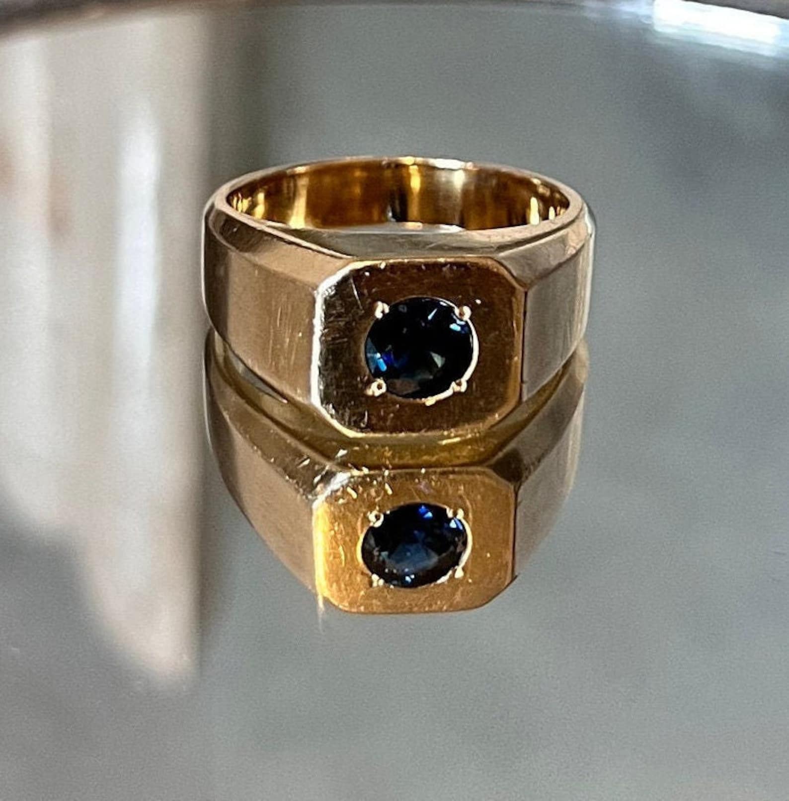 14K Solid Gold Vintage Sapphire Ring - Etsy