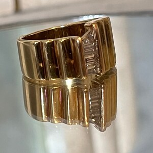 14K Diamond Ribbed Fluted Ring Solid Yellow Gold Estate Vintage Band - Etsy