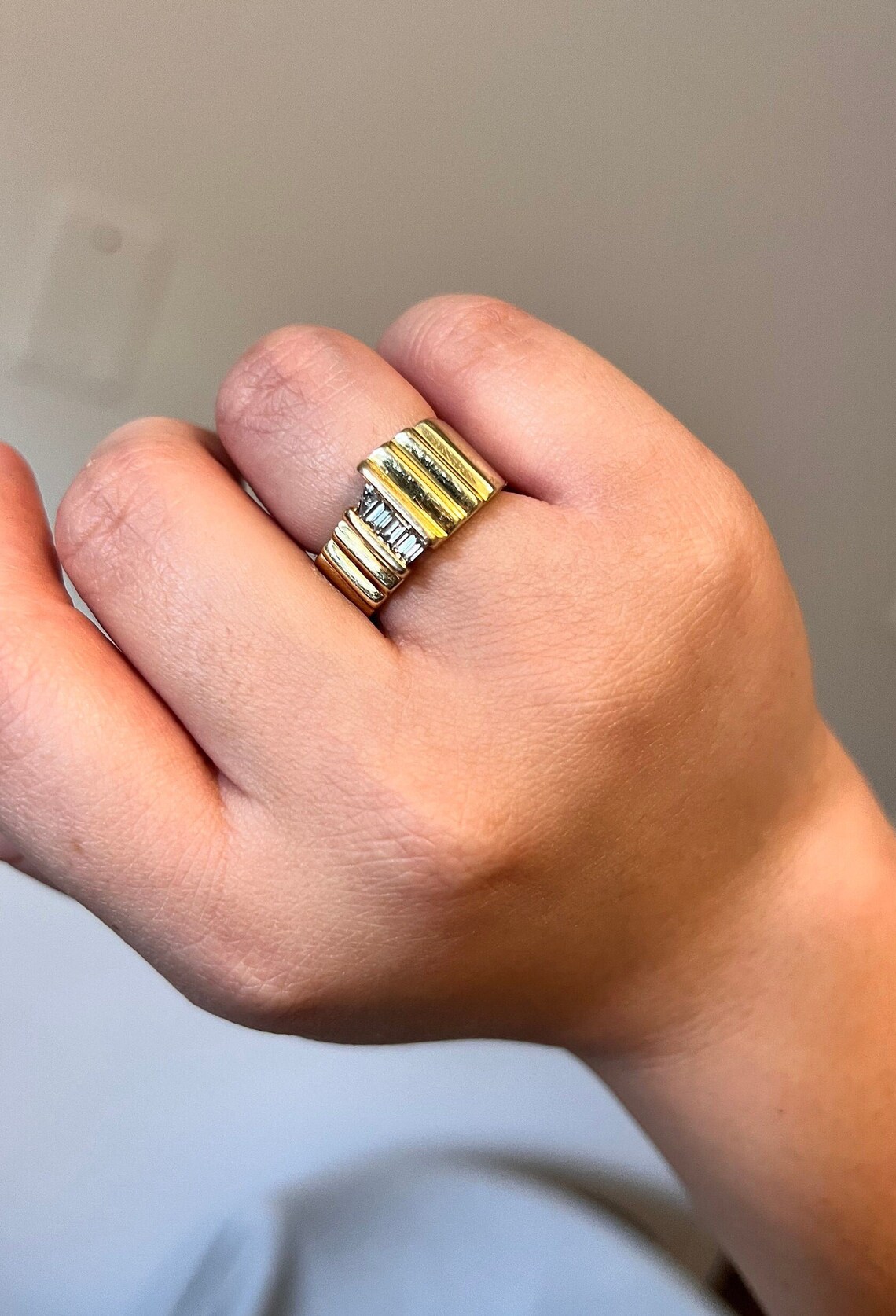 14K Diamond Ribbed Fluted Ring Solid Yellow Gold Estate Vintage Band - Etsy