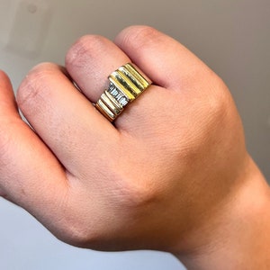 14K Diamond Ribbed Fluted Ring Solid Yellow Gold Estate Vintage Band - Etsy