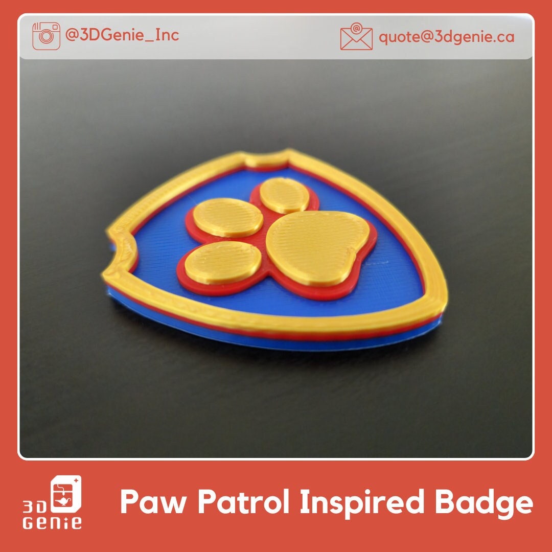 Paw Patrol Inspired Badge 3D Printed Pin Badge or Fridge Magnet or Cake ...