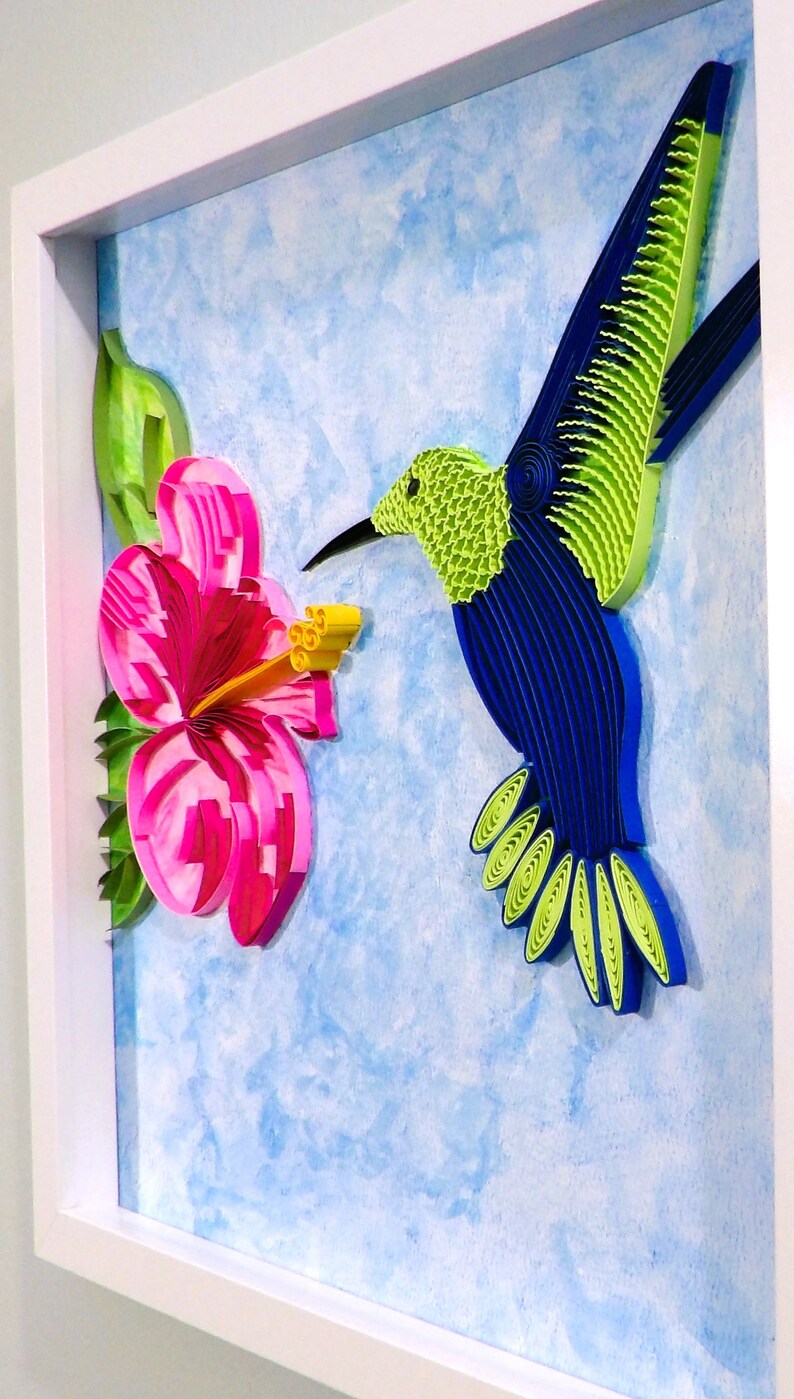 Quilled Hummingbird and Hibiscus Quilled With Watercolor Framed Wall ...