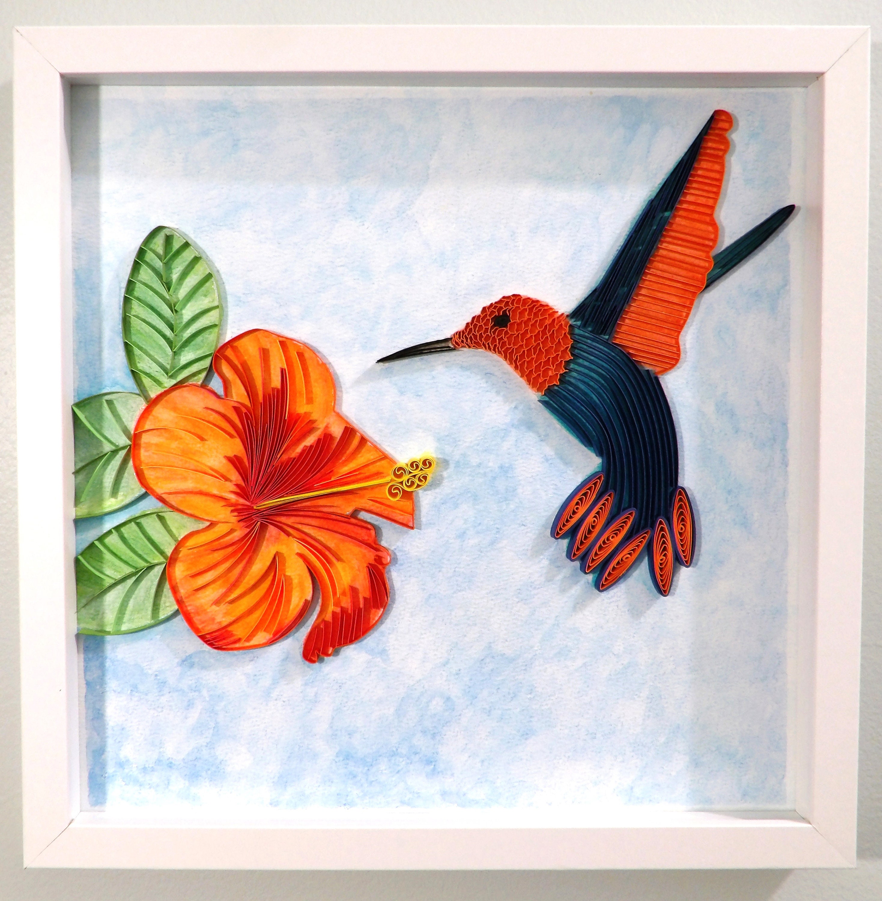 Quilled Hummingbird and Hibiscus Quilled With Watercolor Framed Wall ...