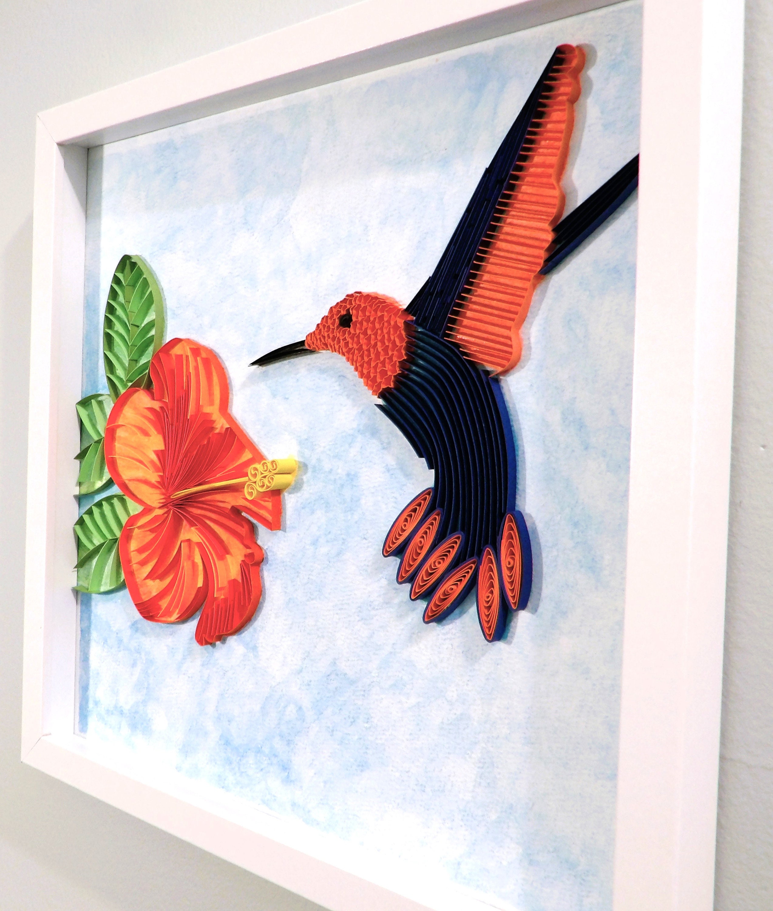Quilled Hummingbird and Hibiscus Quilled With Watercolor Framed Wall ...