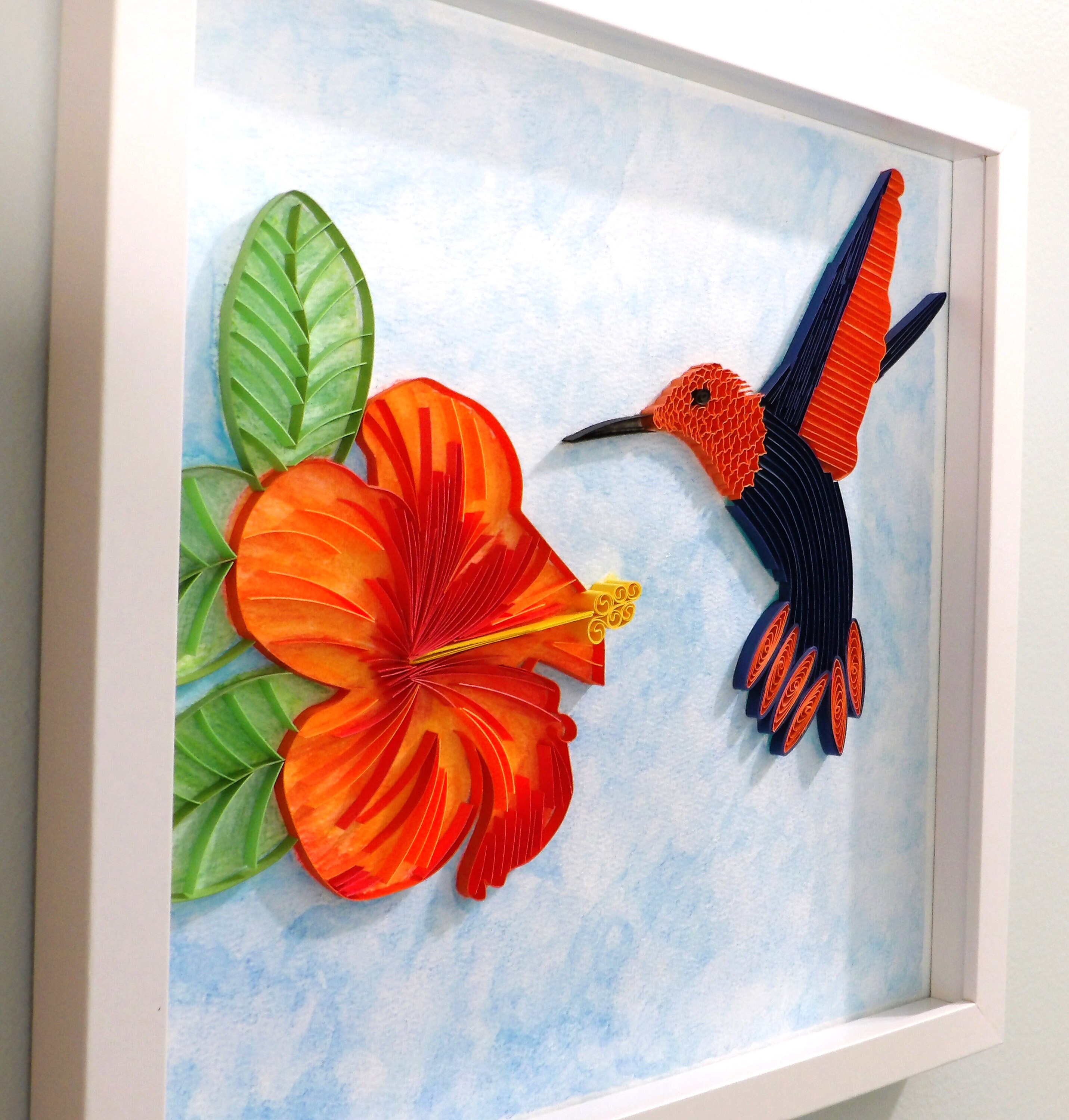 Quilled Hummingbird and Hibiscus Quilled With Watercolor Framed Wall ...