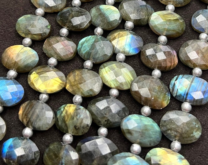 9 Strand LABRADORITE Faceted Oval Gemstone Beads 13.5-16mm Beads ...
