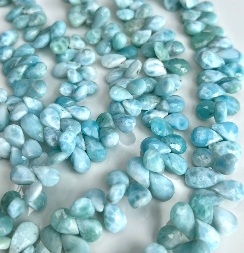 3.5" Strand LARIMAR Faceted Pear Gemstone Briolettes 7.5-12.5mm Beads ...