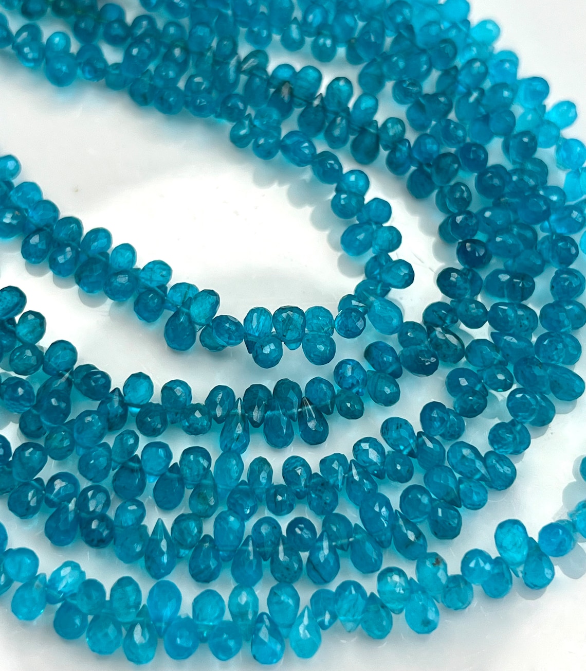 3.5" Strand Bright Neon Blue APATITE Faceted Teardrop Gemstone ...