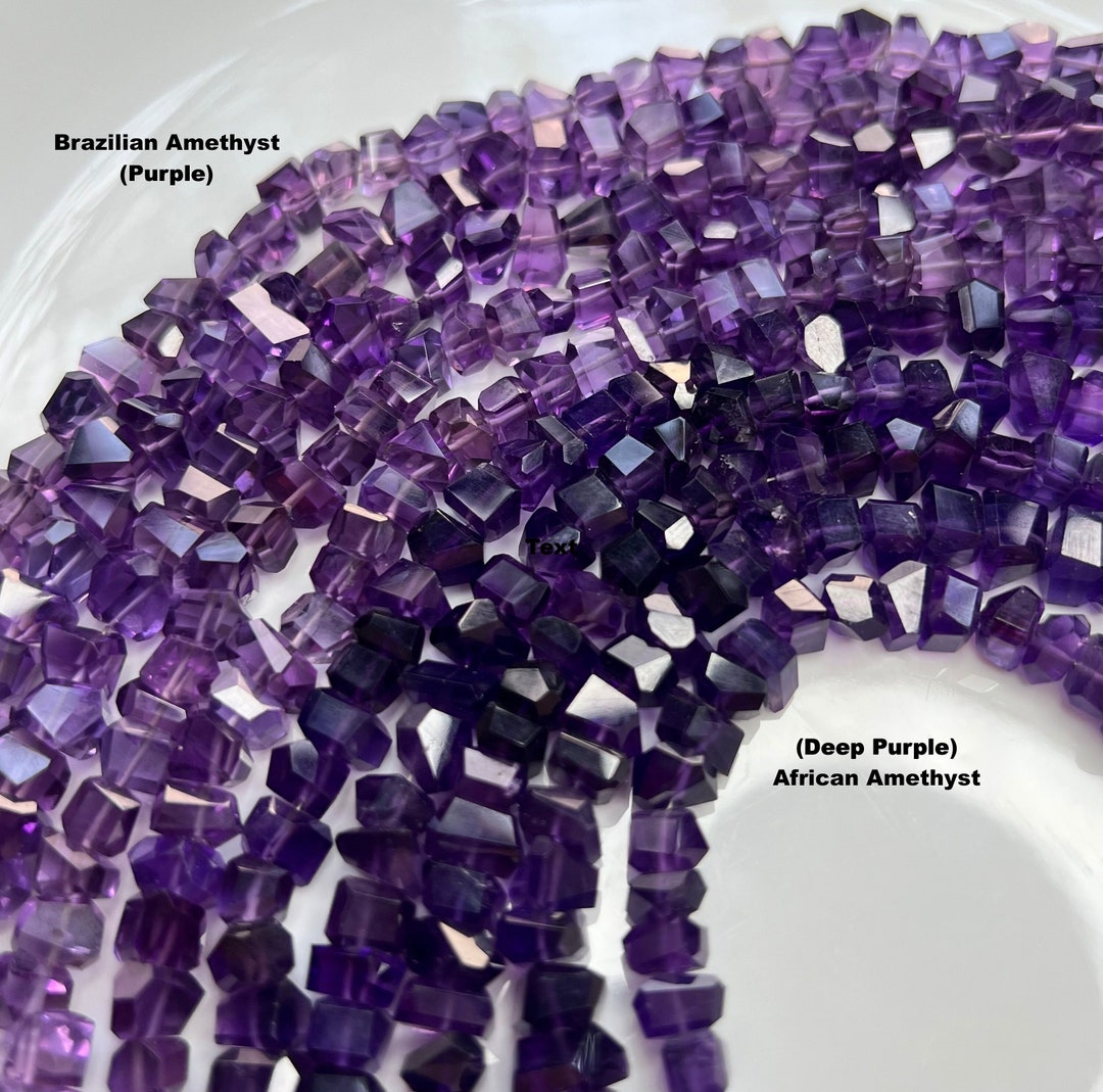 7" Strand Deep Purple AFRICAN & BRAZILIAN AMETHYST, Faceted Irregular ...