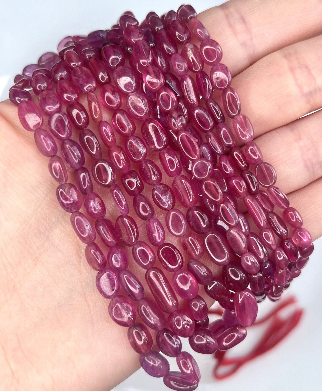 8.5 Strand Deep PINK SAPPHIRE Smooth Ovals Gemstone Beads 5-8mm, Pink ...