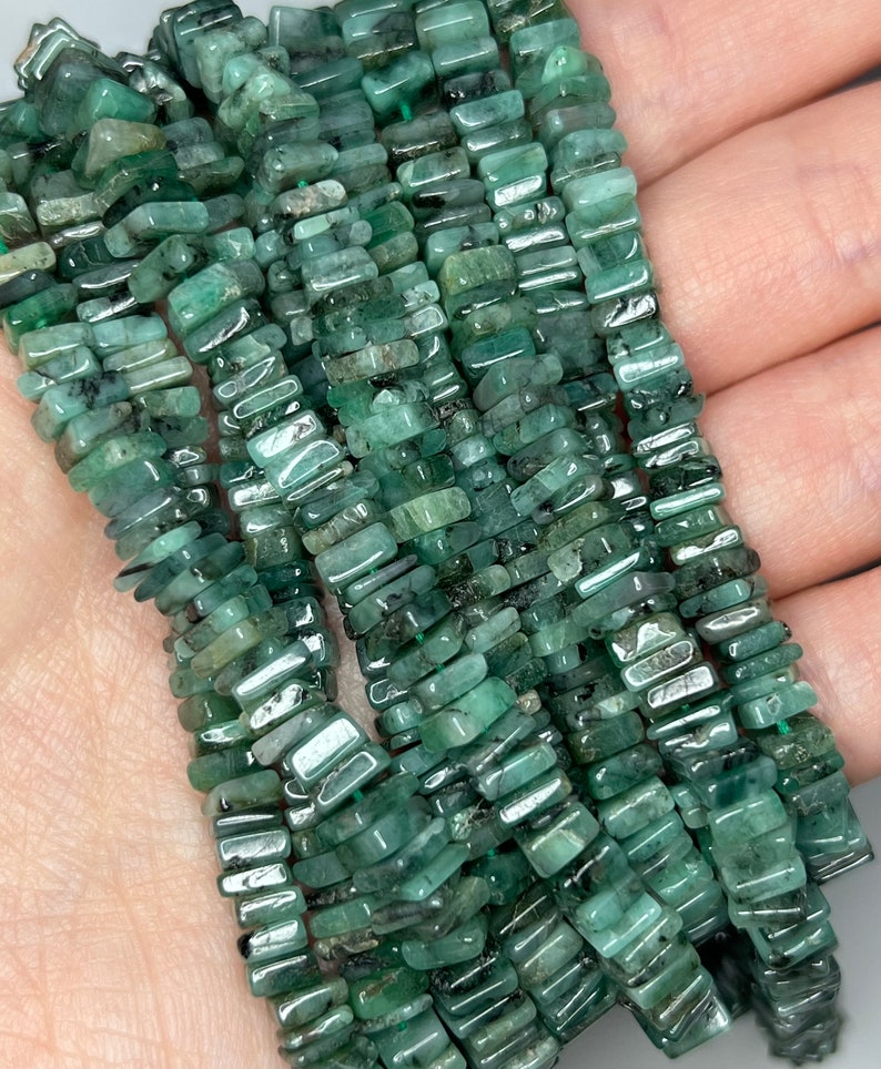 7.5" Strand Green EMERALD Heishi Cubes Gemstone Beads 4.5-5.3mm ...