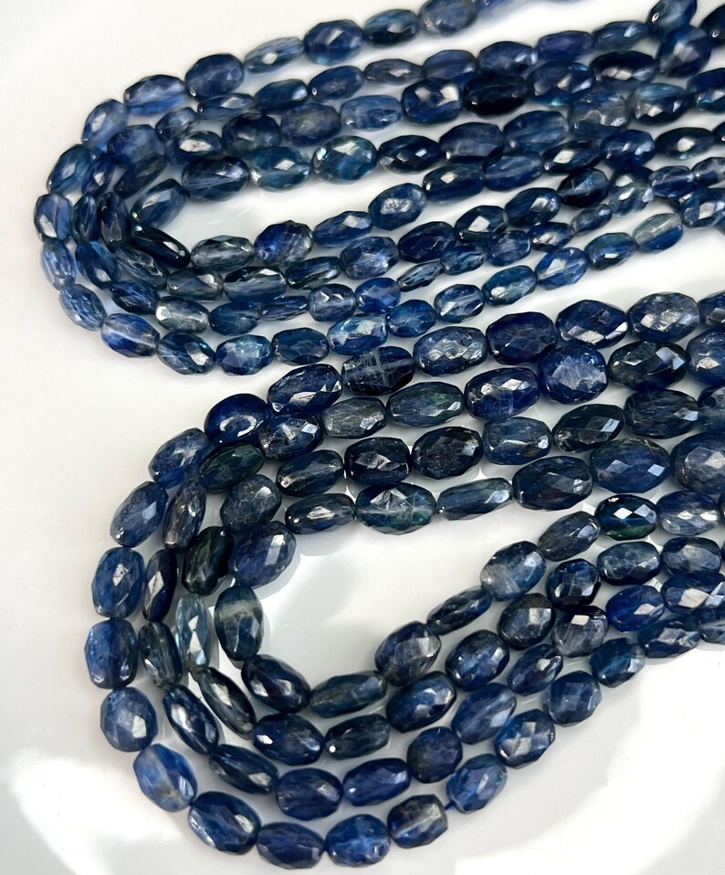 8"-9" Strand KYANITE Faceted Oval Gemstone Beads 5mm-9mm, Blue Navy ...