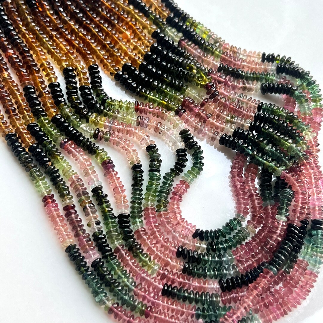 7" Strand Watermelon TOURMALINE Smooth Lentil Rondelle Gemstone Beads ...