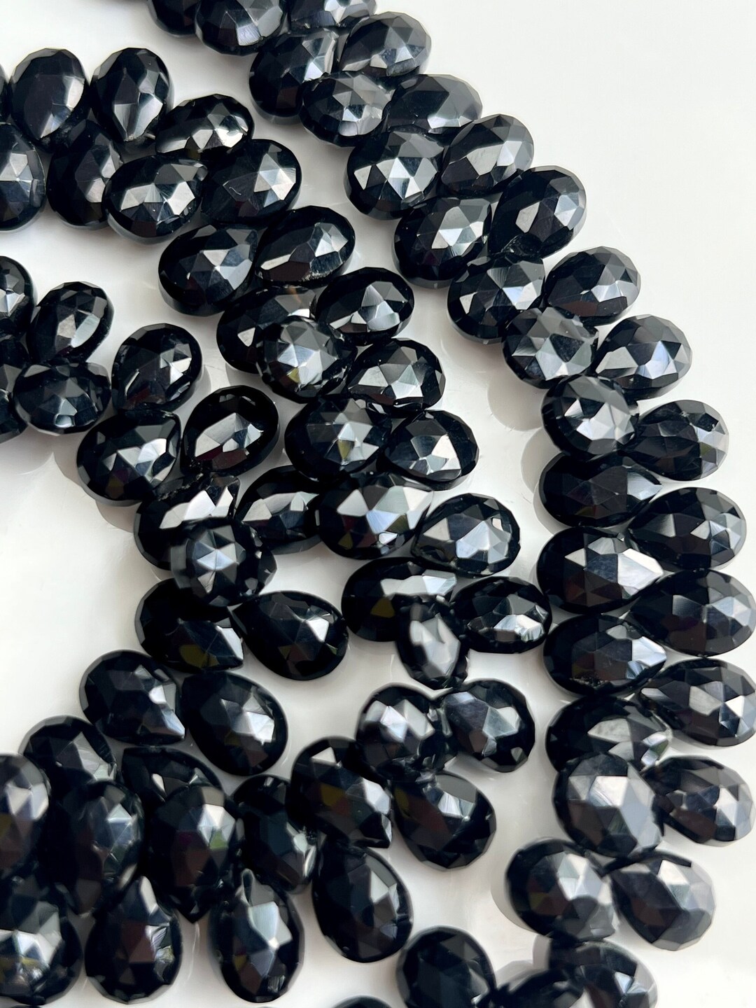 3" Strand BLACK ONYX Faceted Pear Gemstone Briolettes 9mm-10mm Beads ...