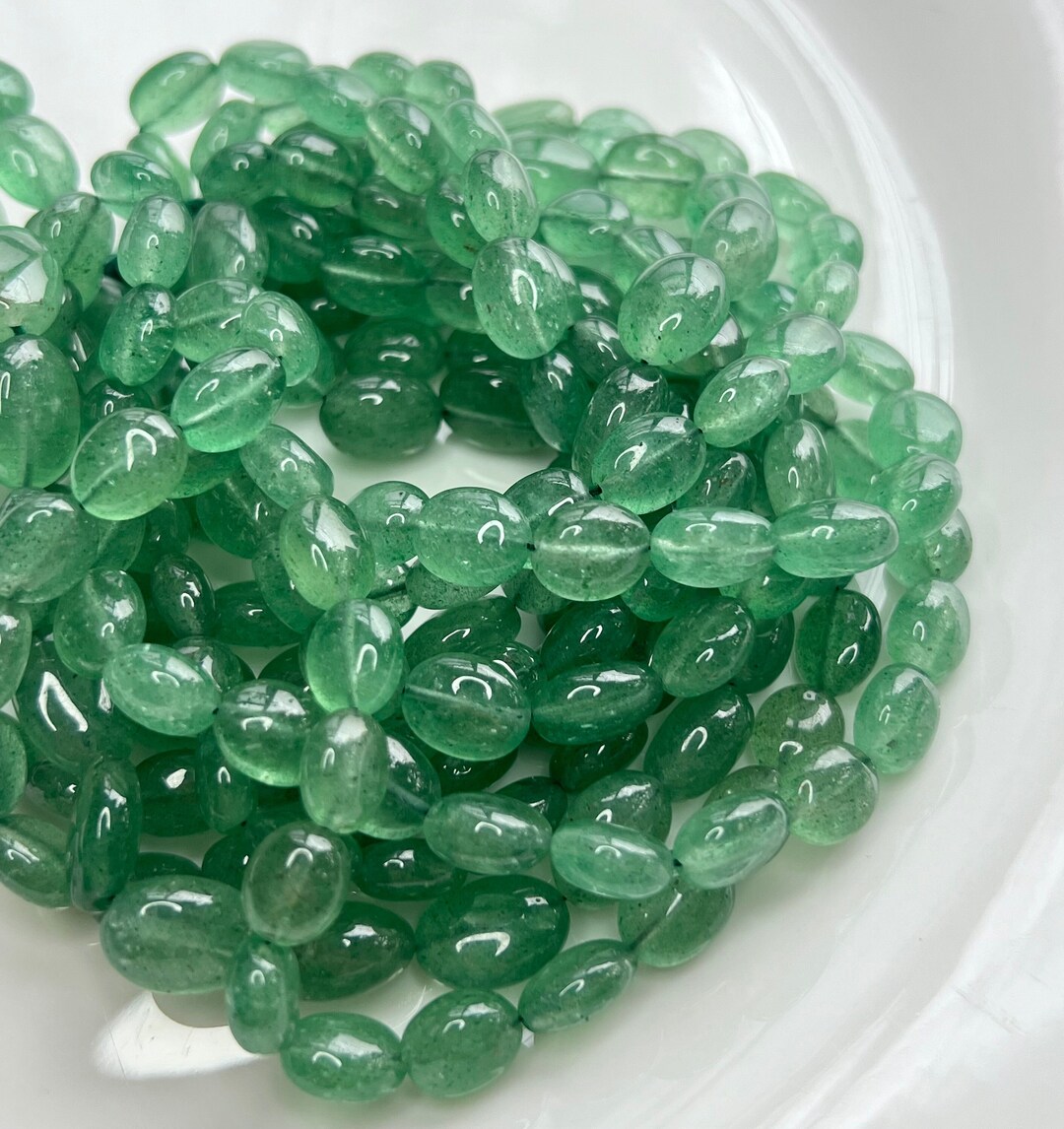 7" Strand Green STRAWBERRY QUARTZ Smooth Oval Gemstone Beads 7-14mm ...