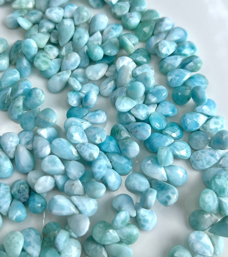 3.5" Strand LARIMAR Faceted Pear Gemstone Briolettes 7.5-12.5mm Beads ...