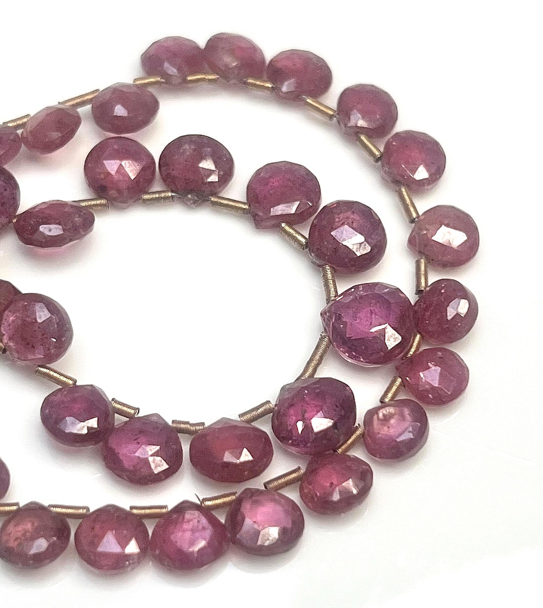 3" Strand PINK SAPPHIRE Faceted Heart Briolettes Gemstone Beads Sizes ...