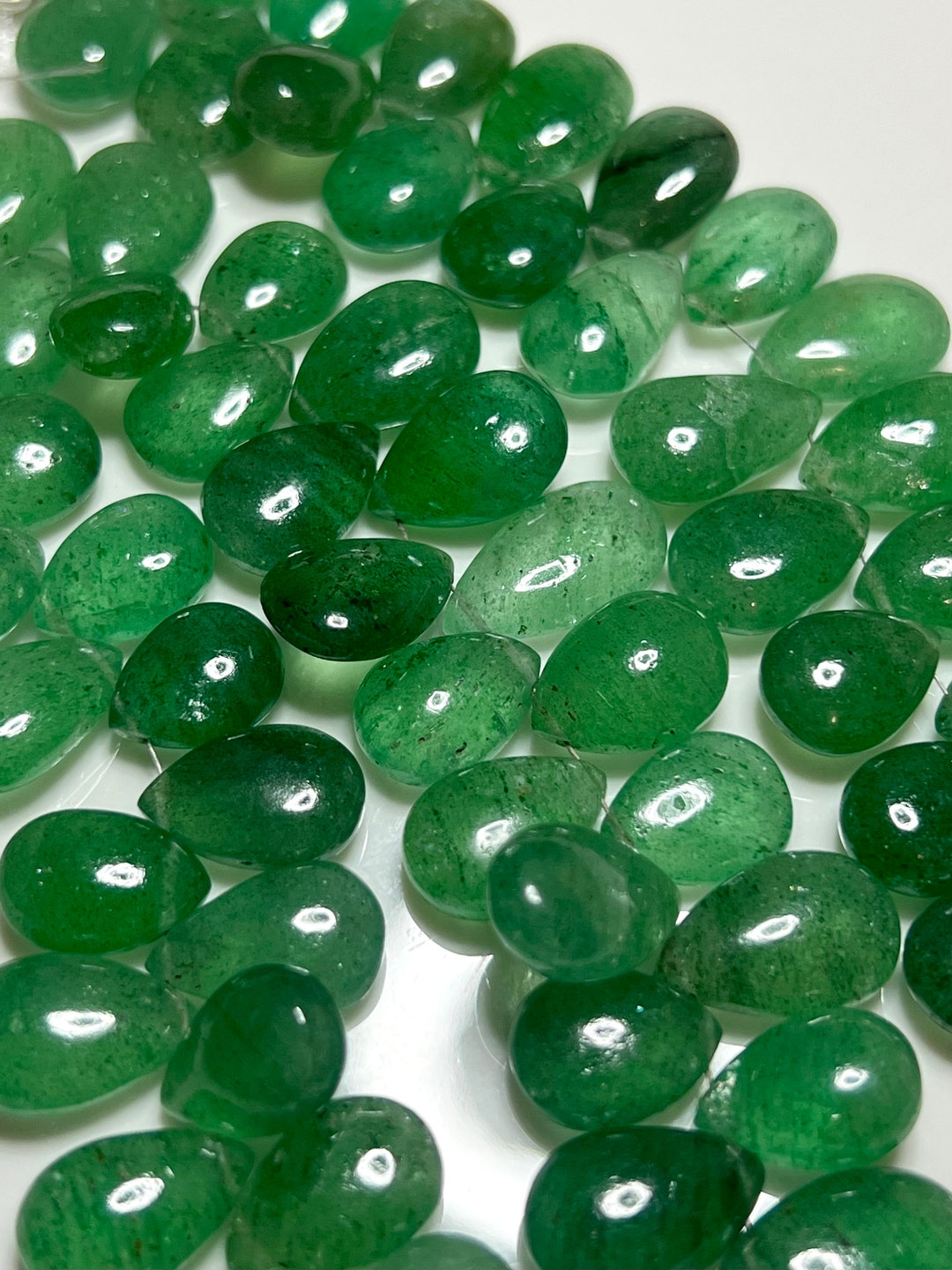 4" Strand Green STRAWBERRY QUARTZ Smooth Pear Briolettes Gemstone Beads ...