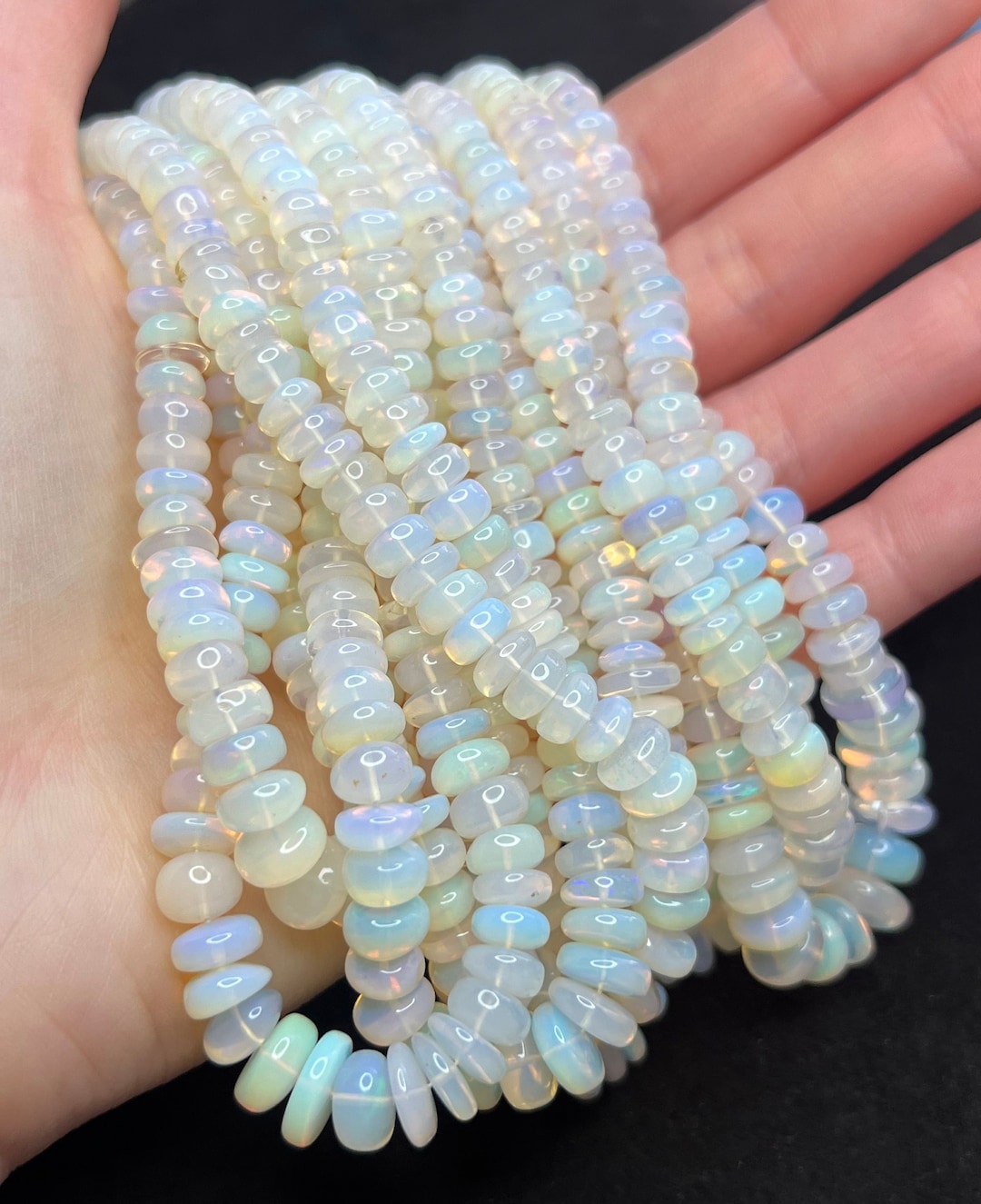 7 Strand ETHIOPIAN WELO OPAL Smooth Rondelles Gemstone Beads 5-8.5mm ...