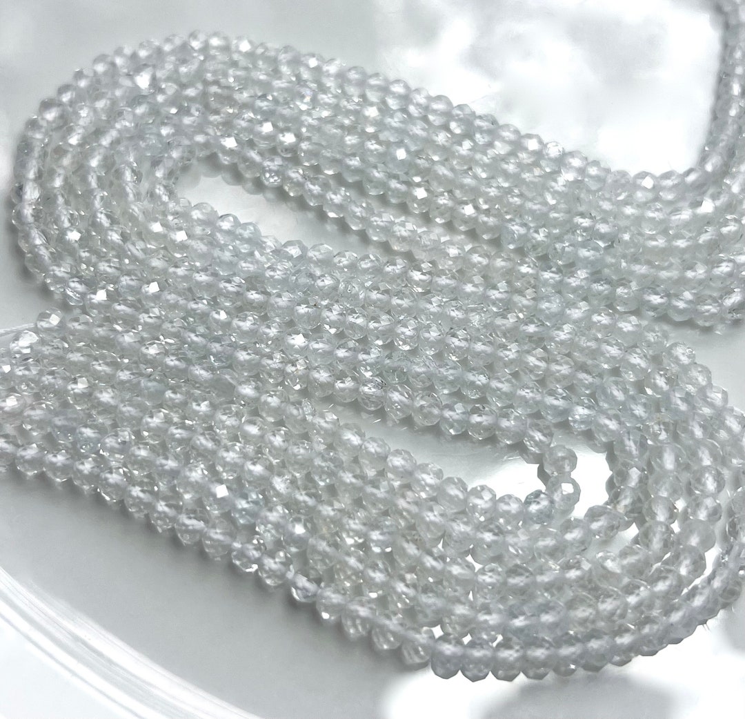 12.5 Strand WHITE TOPAZ Faceted Rondelle Gemstone Beads 3.7mm, Genuine ...
