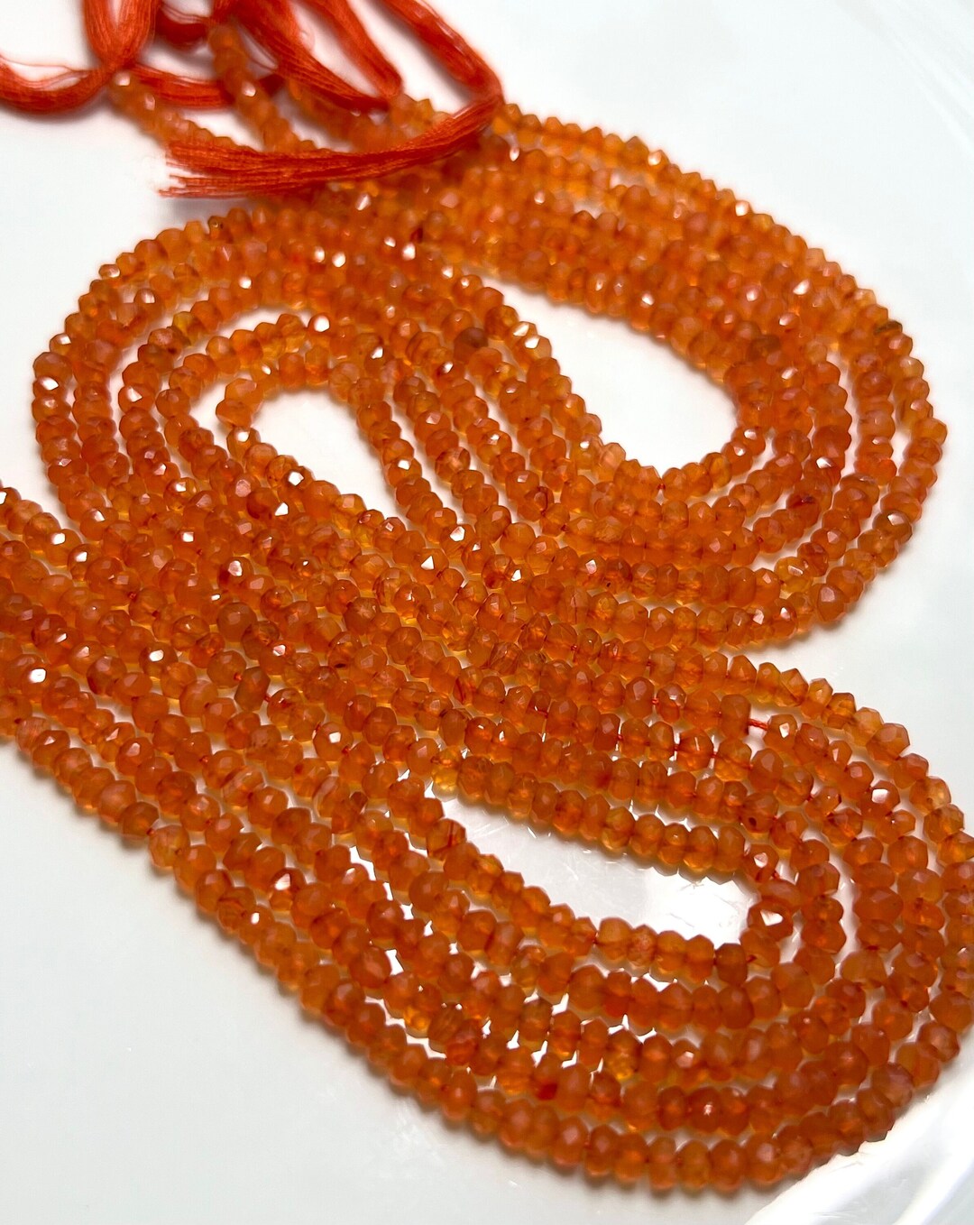 12.5 Strand Orange CARNELIAN Faceted Rondelles Gemstone Beads 3-3.5mm, Genuine Natural Raw ...
