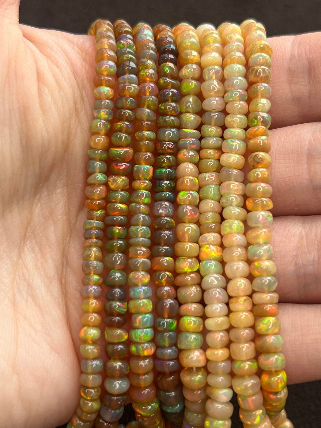 7" Strand Deep Gold ETHIOPIAN WELO OPAL Smooth Rondelles Gemstone Beads 3-6mm, Genuine Opals ...