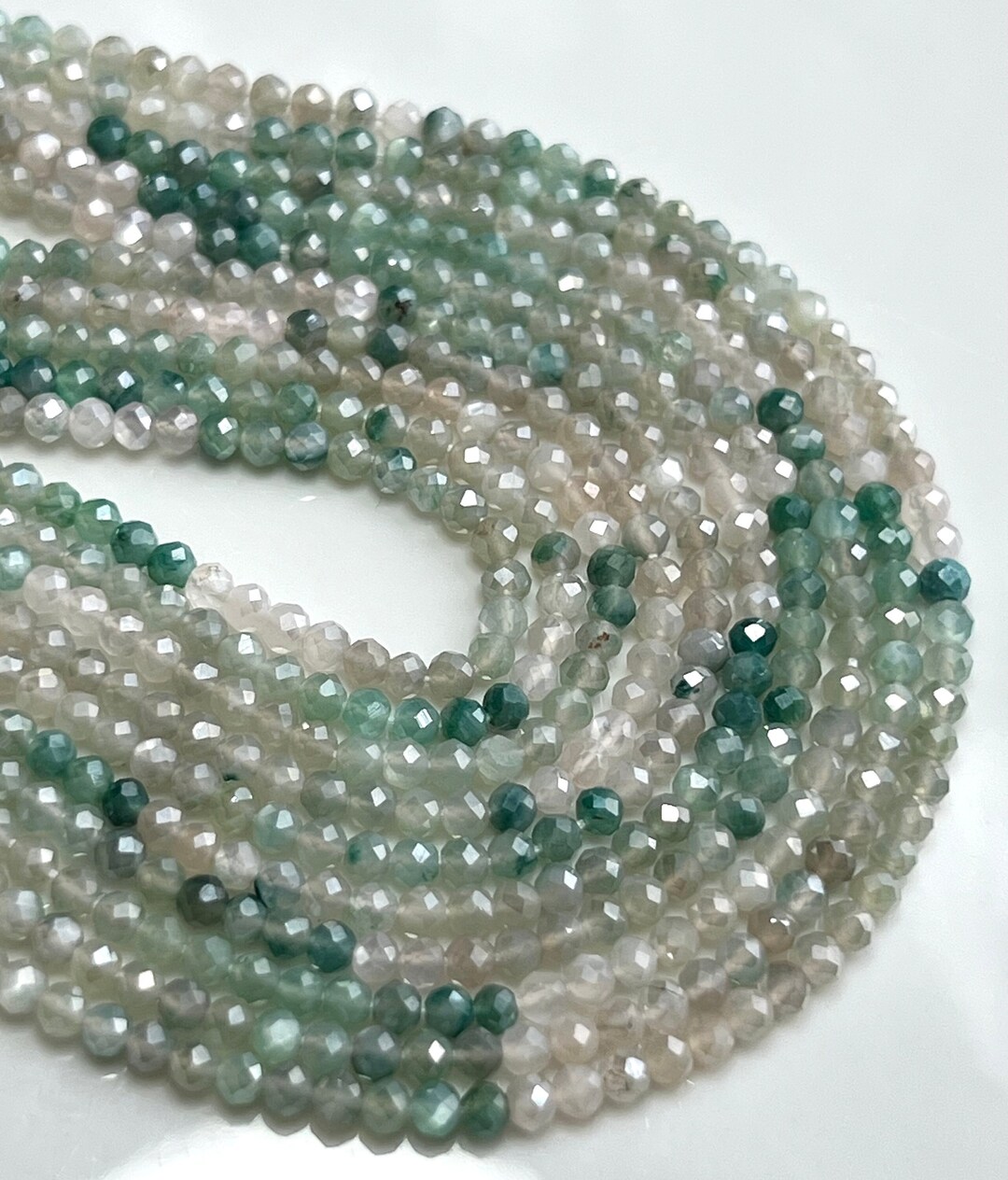 12.5" Strand Green Mystic MOONSTONE Faceted Rondelles Gemstone Beads 2 ...