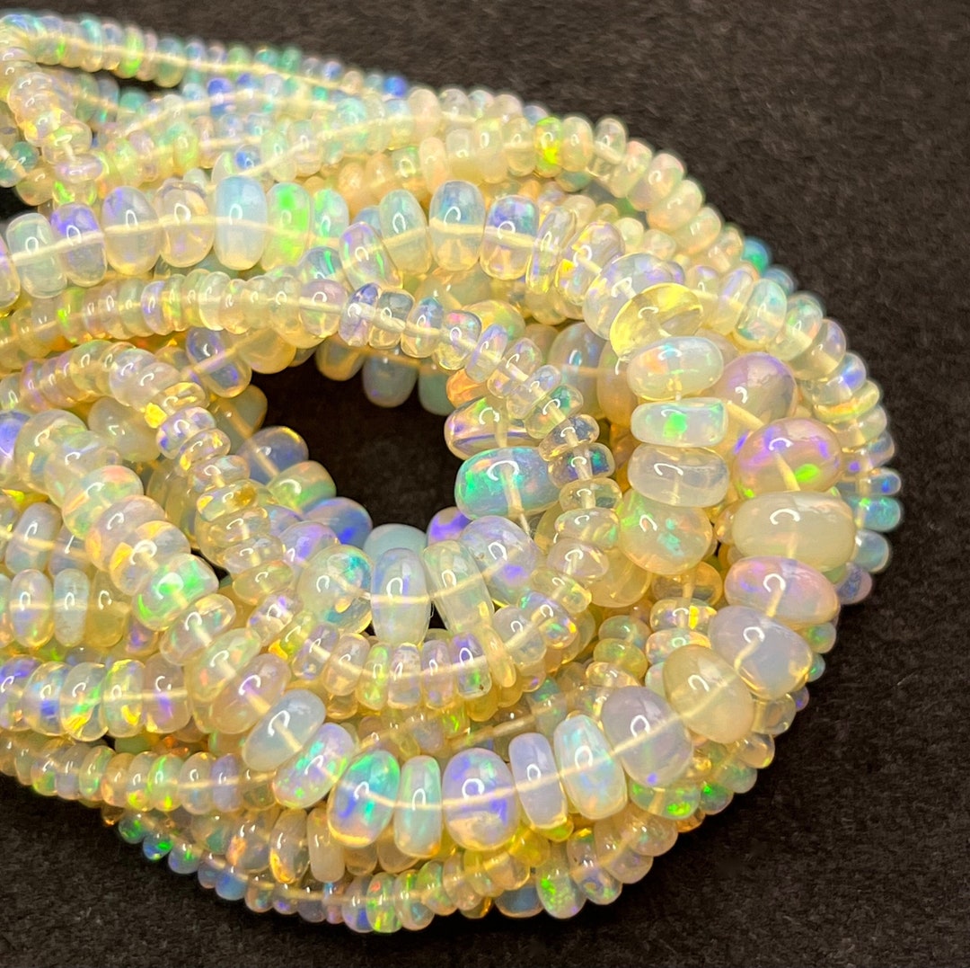 7 Strand Gold ETHIOPIAN WELO OPAL Smooth Rondelles Gemstone Beads 3-6mm, Genuine Opals, Light ...
