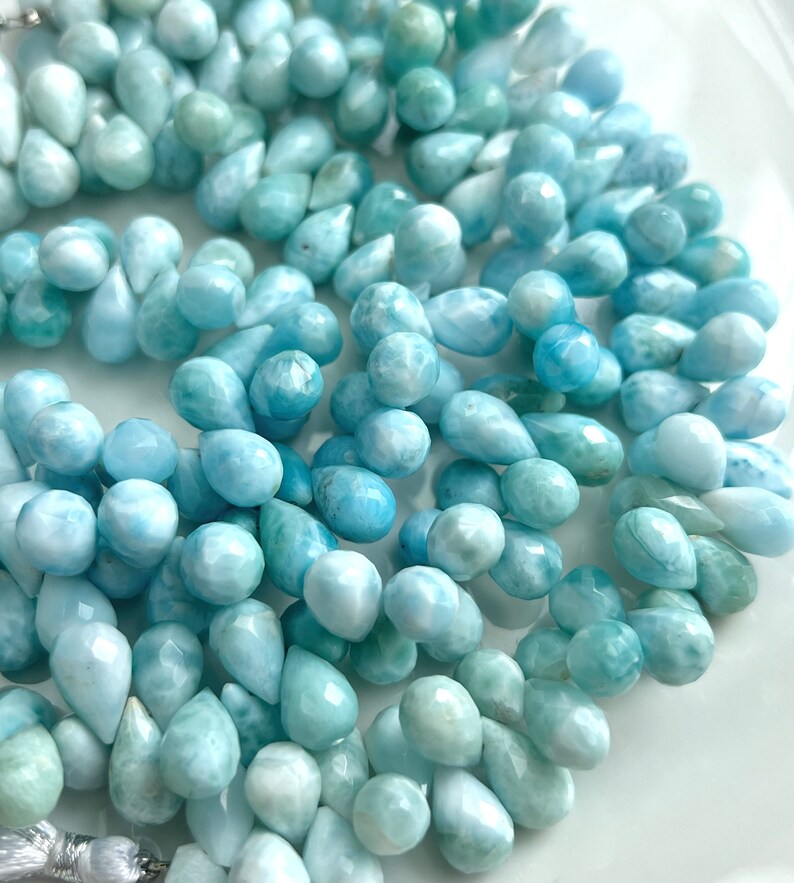 10 Pcs LARIMAR Faceted Teardrop Gemstone Briolettes 9.5-12.5mm Beads ...