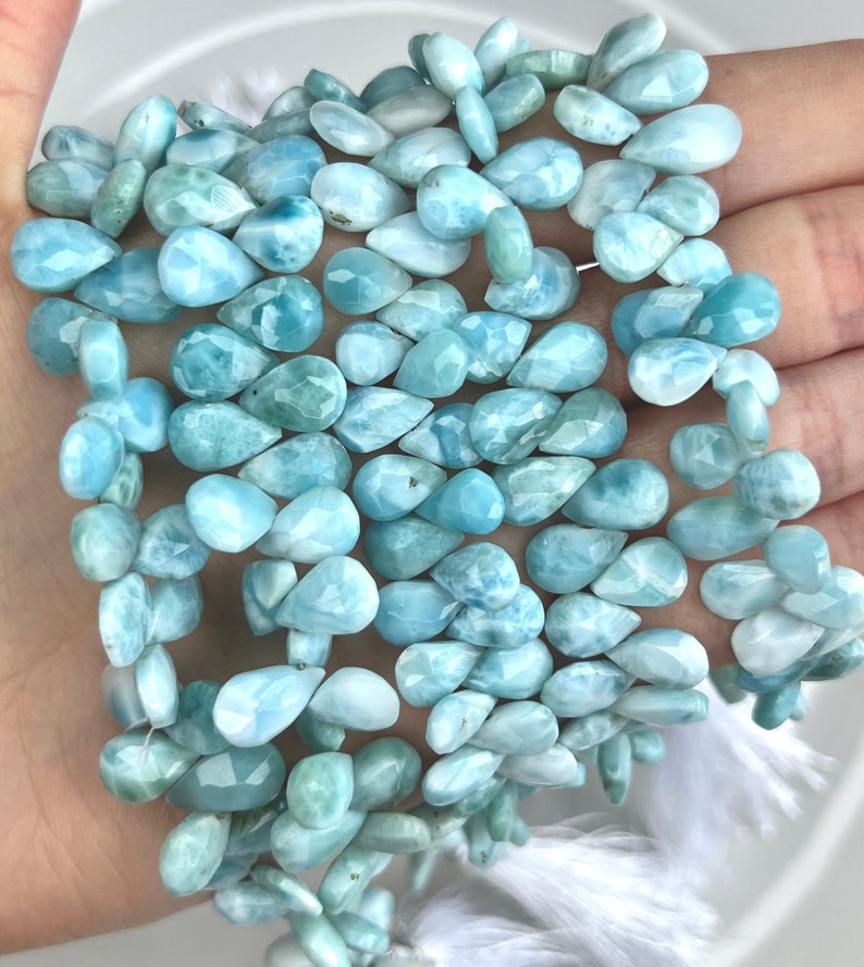 3.5" Strand LARIMAR Faceted Pear Gemstone Briolettes 7.5-12.5mm Beads ...