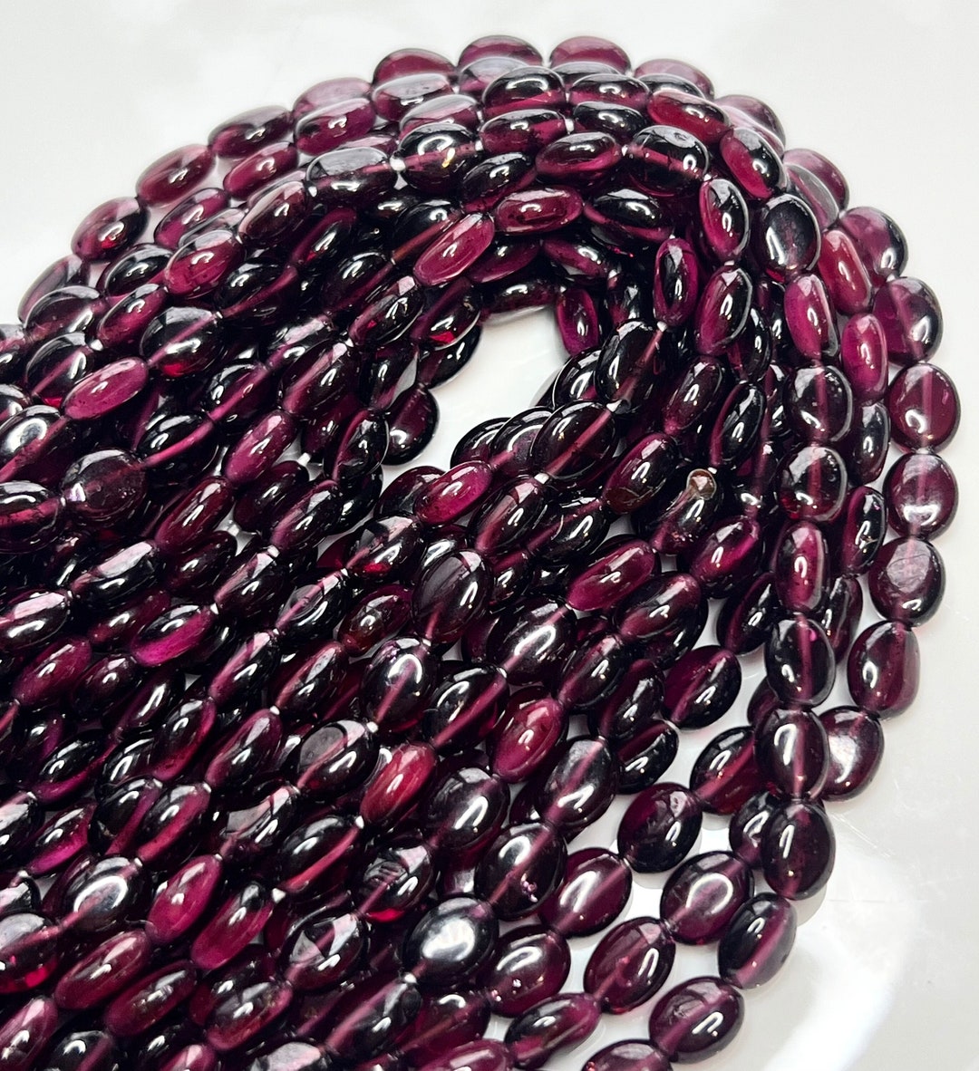 8.5" Strand RHODOLITE GARNET Smooth Oval Gemstone Beads 5.5-6mm X 7-8mm ...
