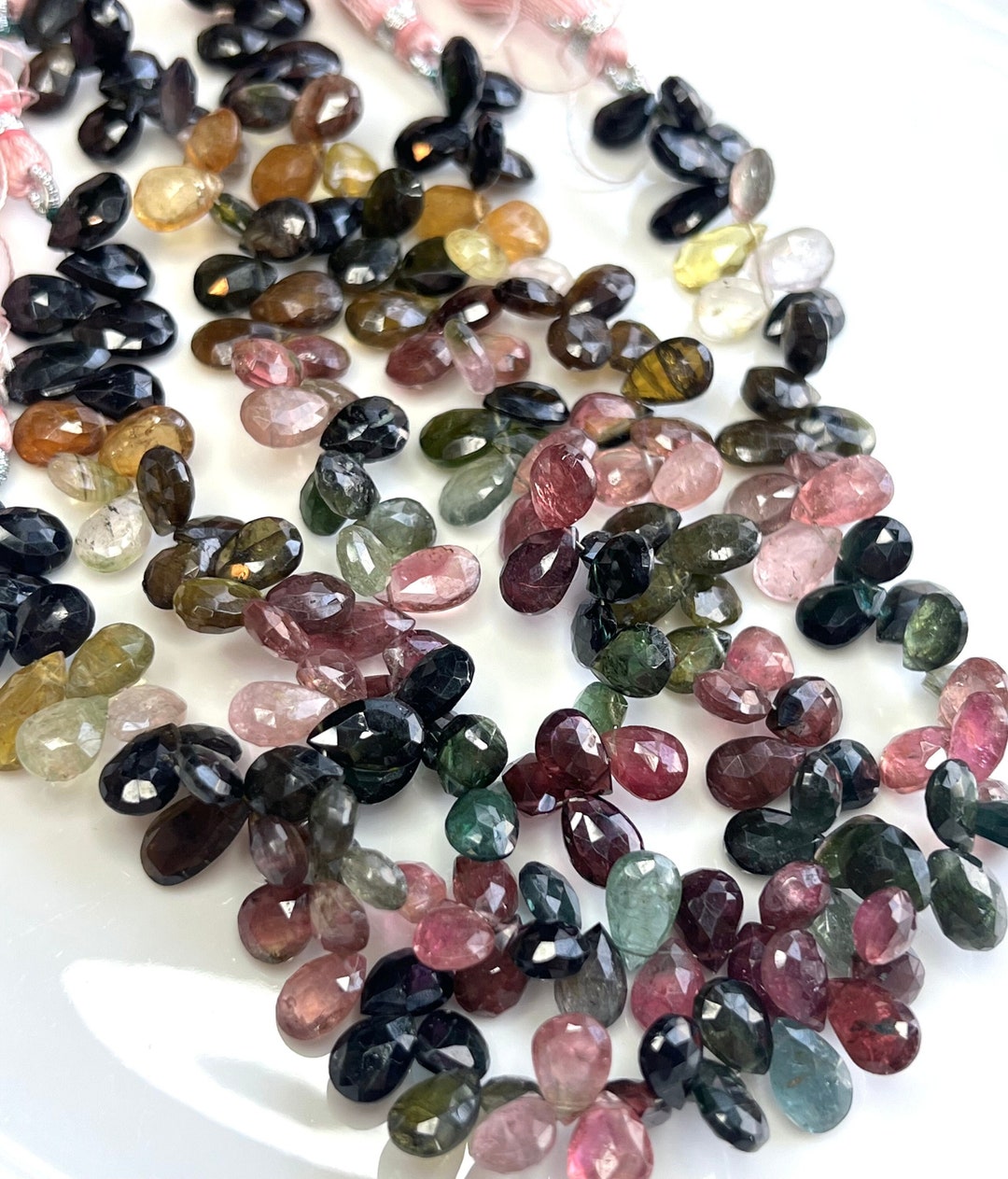 16 Pcs TOURMALINE Faceted Pear Briolettes Gemstone Beads 8-10mm ...