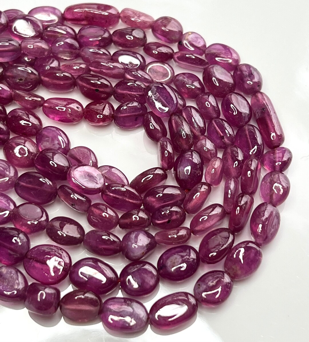 8.5 Strand Deep PINK SAPPHIRE Smooth Ovals Gemstone Beads 4-9mm X 5 ...