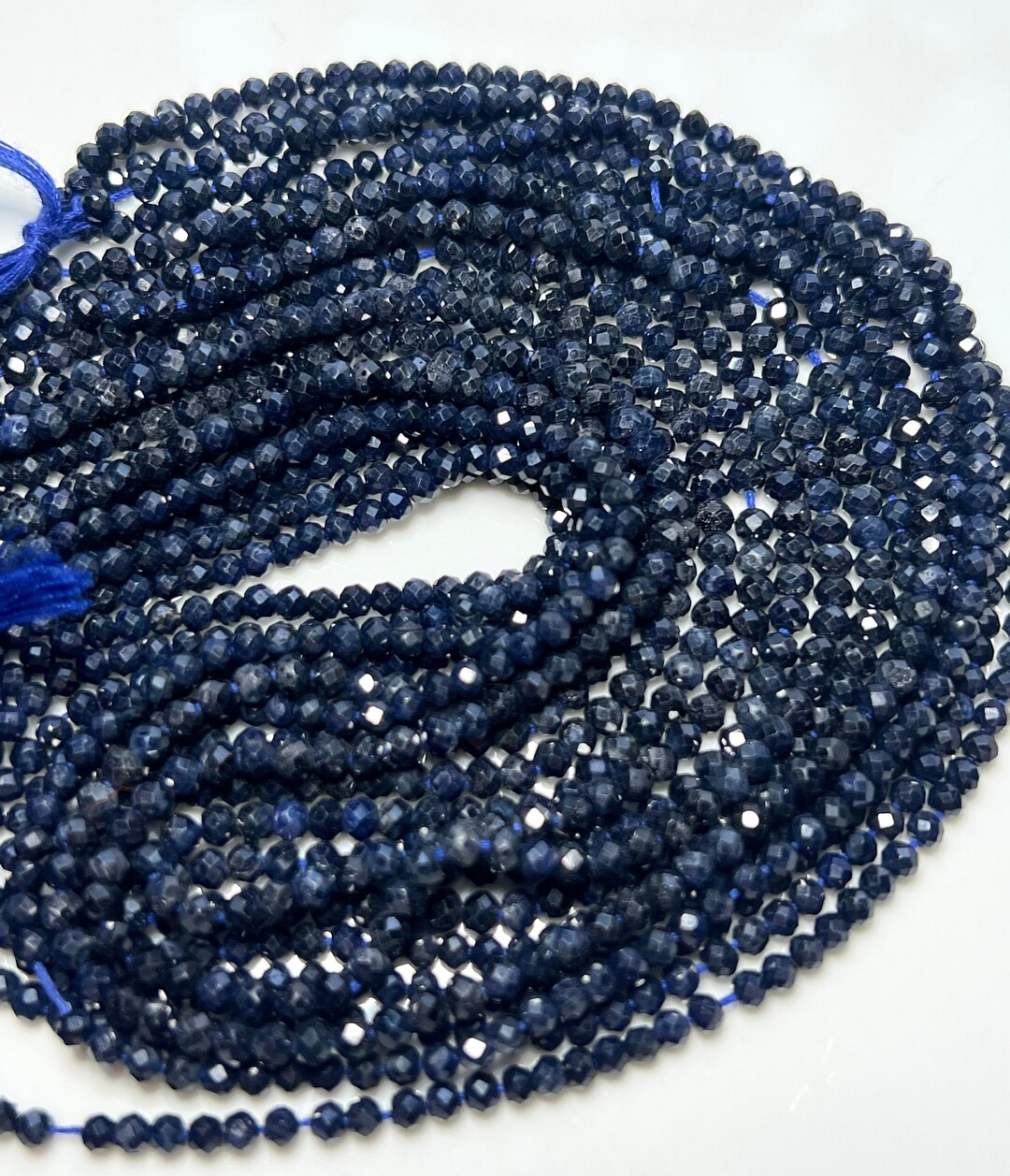 12 Inch Strand Rare Deep Blue BURMESE SAPPHIRE Faceted Gemstone Beads 2 ...