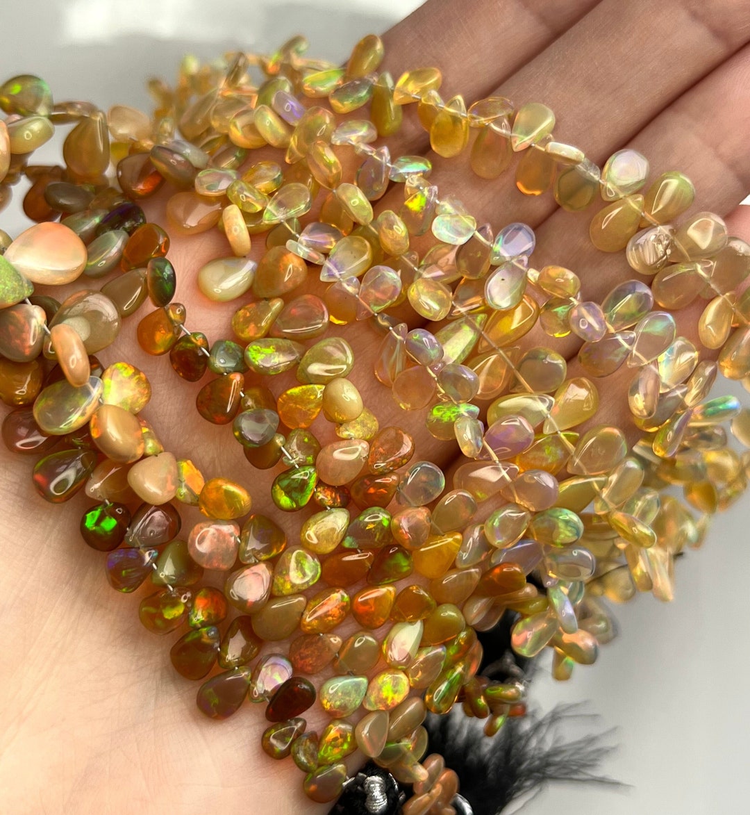 4" Strand Deep Gold ETHIOPIAN WELO OPALS Smooth Pear Briolettes ...