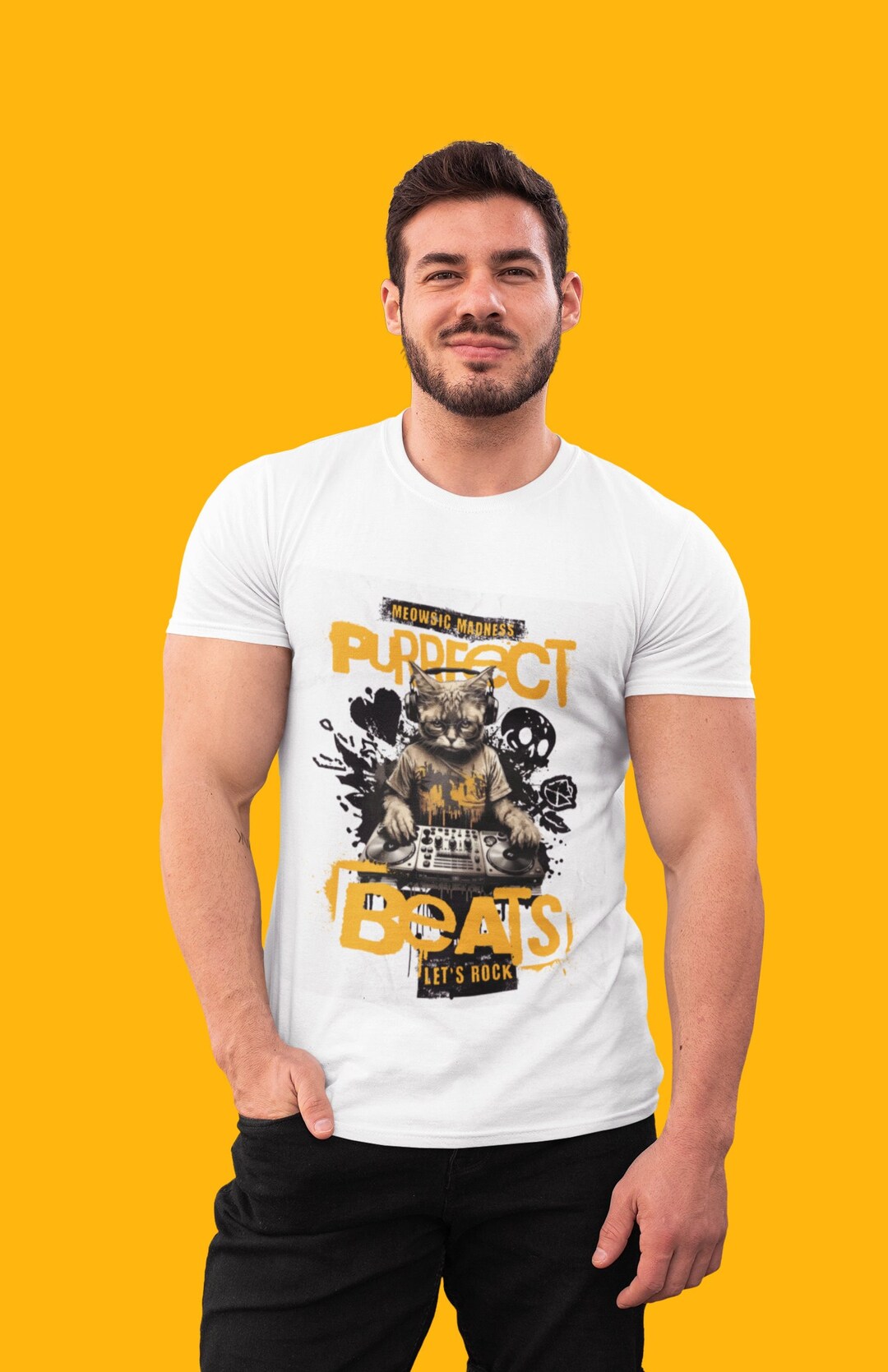Perfect Beats Cat Men T-shirt Short Sleeve Men T-shirt Cat - Etsy