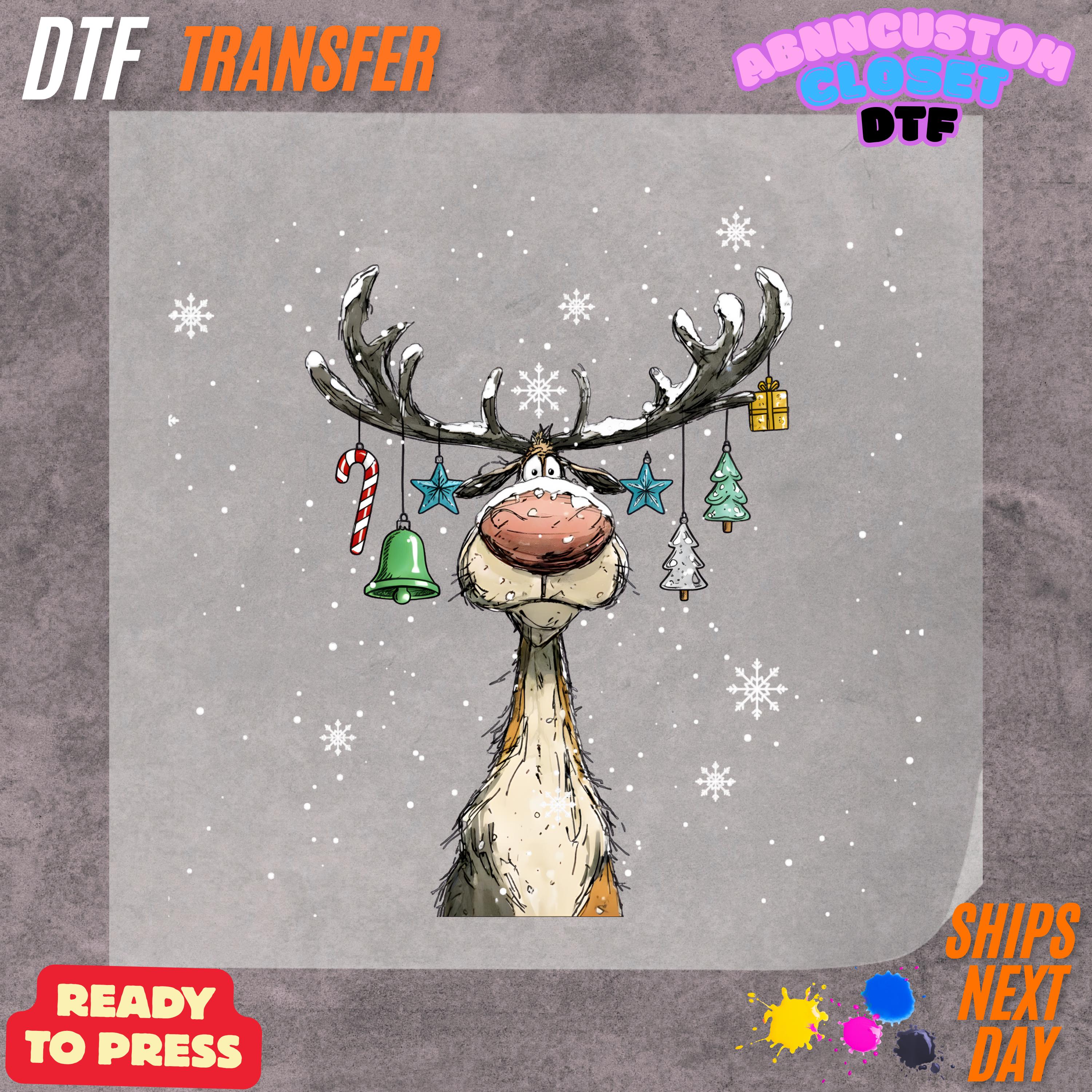 Scared Reindeer DTF Transfer | Christmas Ornaments Holiday Design ...