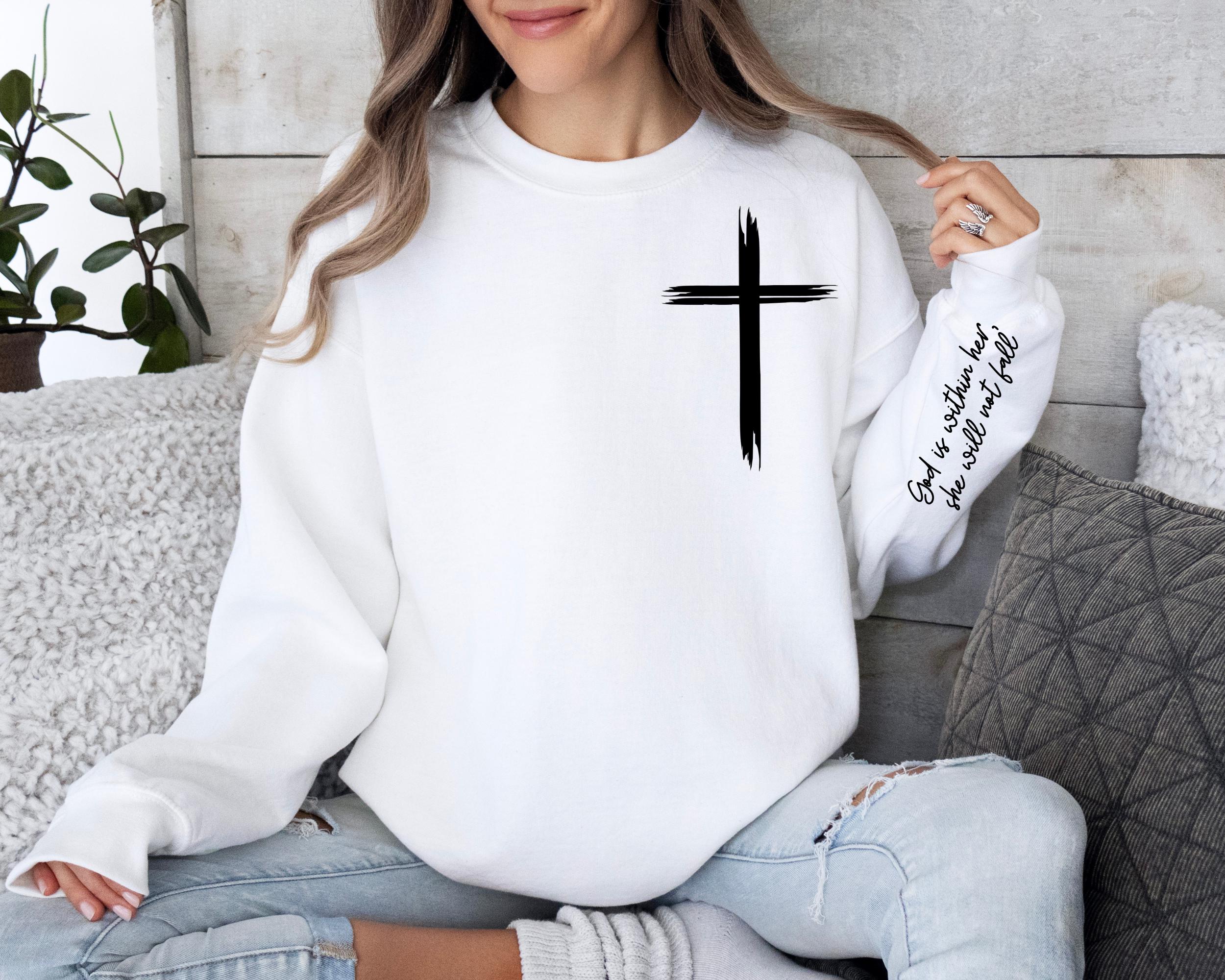 Cross Sweatshirt: Religious Gift With Sleeve Quote - Etsy