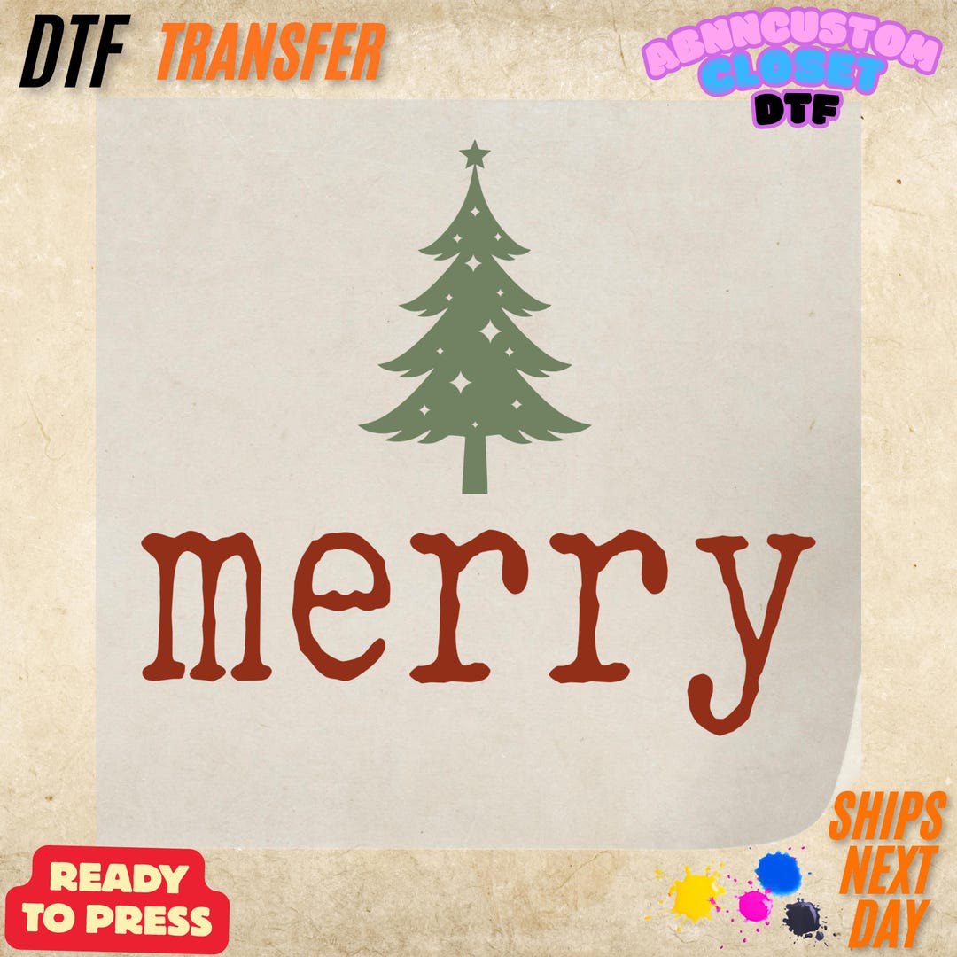 Merry Christmas Tree DTF Transfer | Cozy Holiday Design | Cute Festive ...