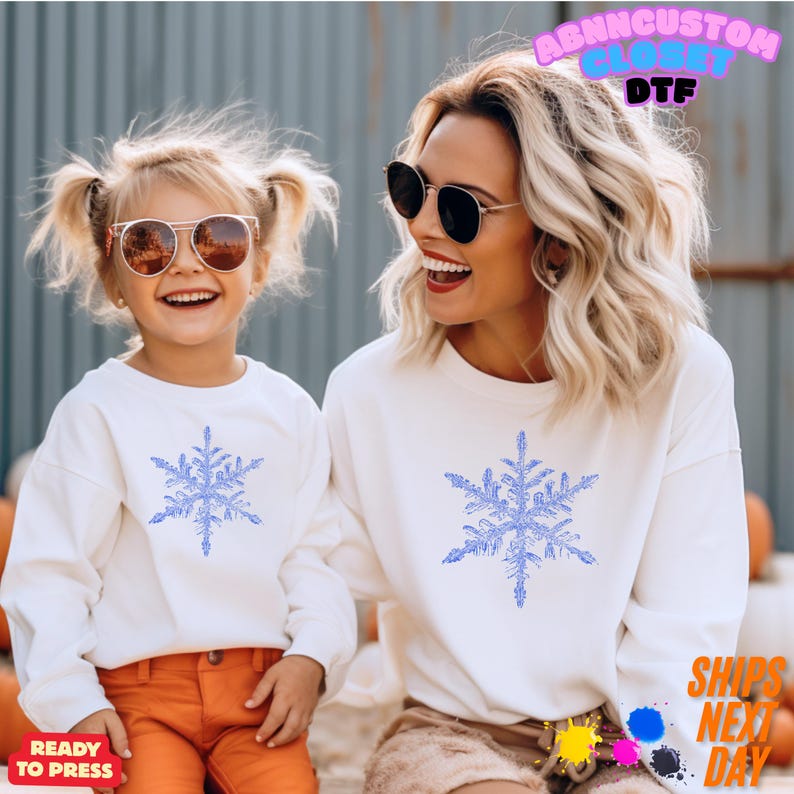 Snowflake DTF Transfer Set | White, Black & Ice Blue Snowflakes ...
